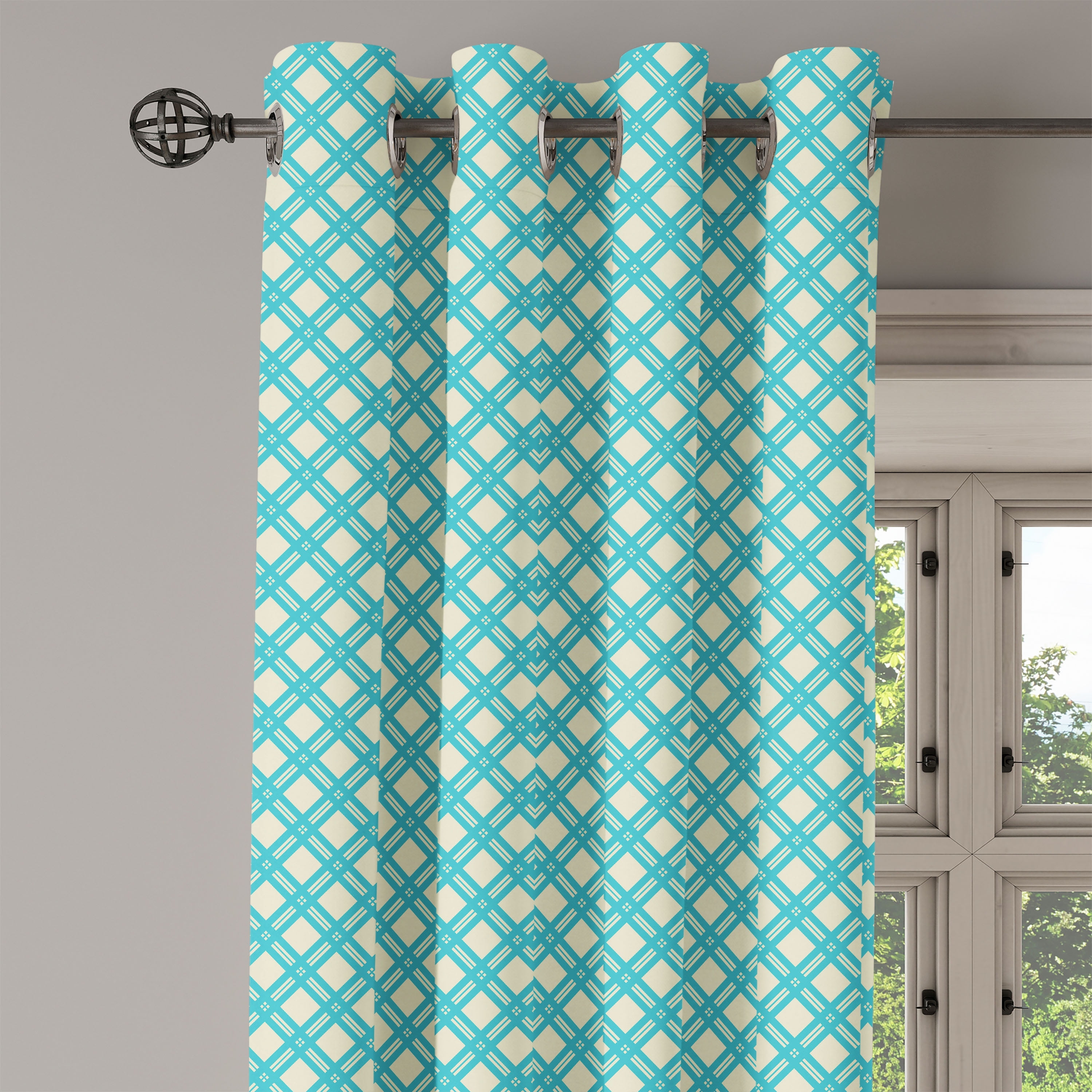 Ambesonne Geometric Grommet Curtain Single Panel, Aqua Checked Tile, 50 ...