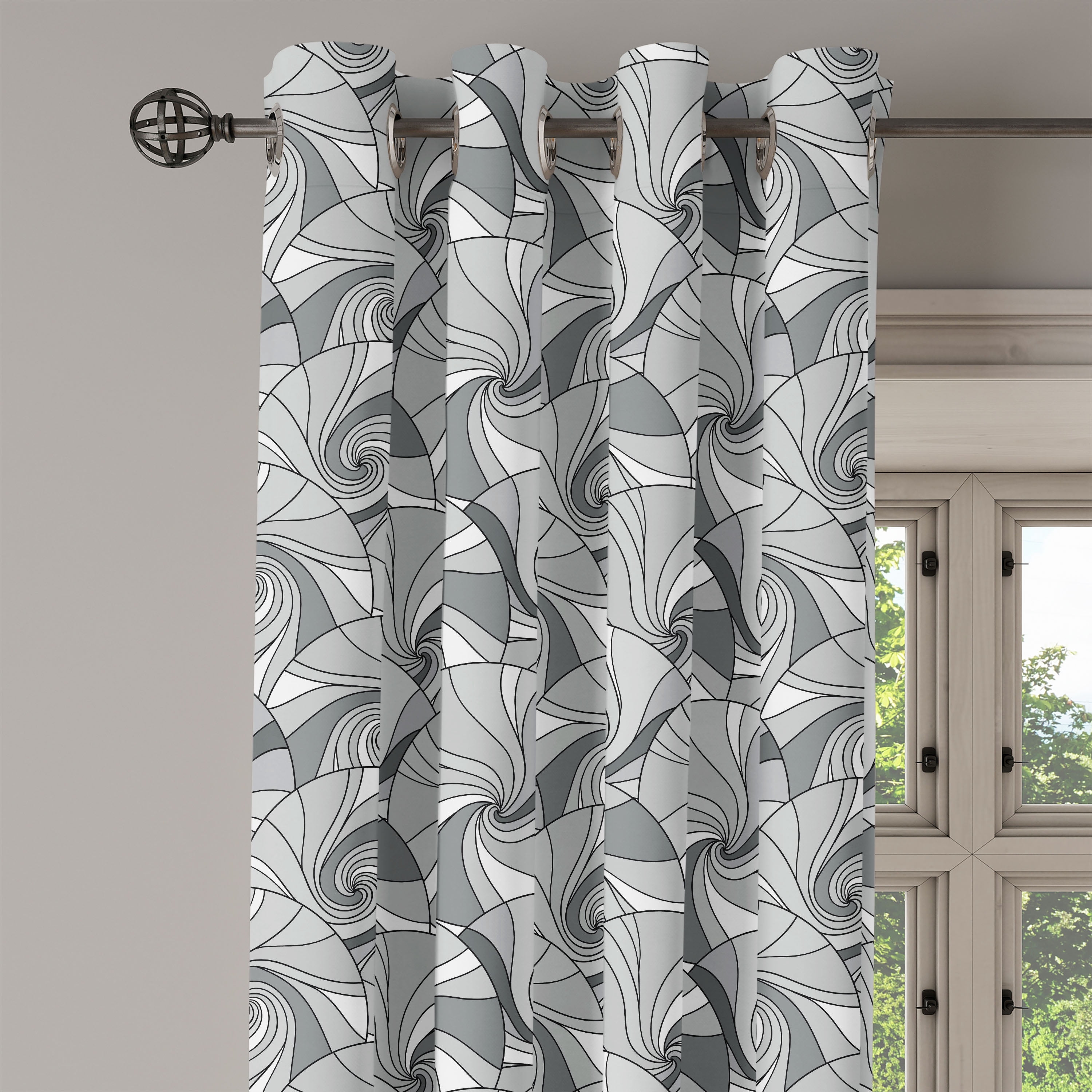 Ambesonne Geometric Grommet Curtain Single Panel, Doodle Circle Stripes ...
