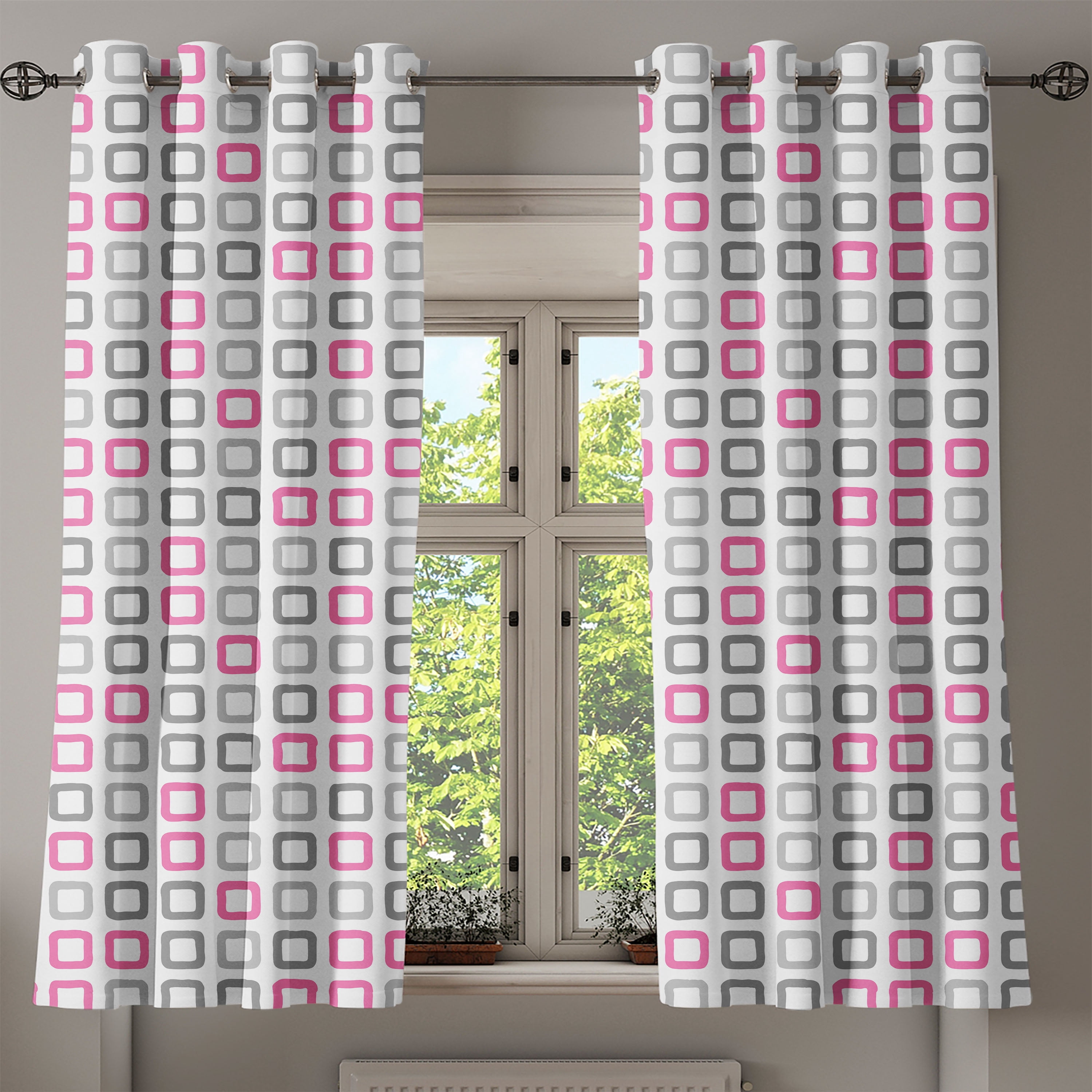 Ambesonne Geometric Grommet Curtain, Square Frames Image, 50" x 63 ...