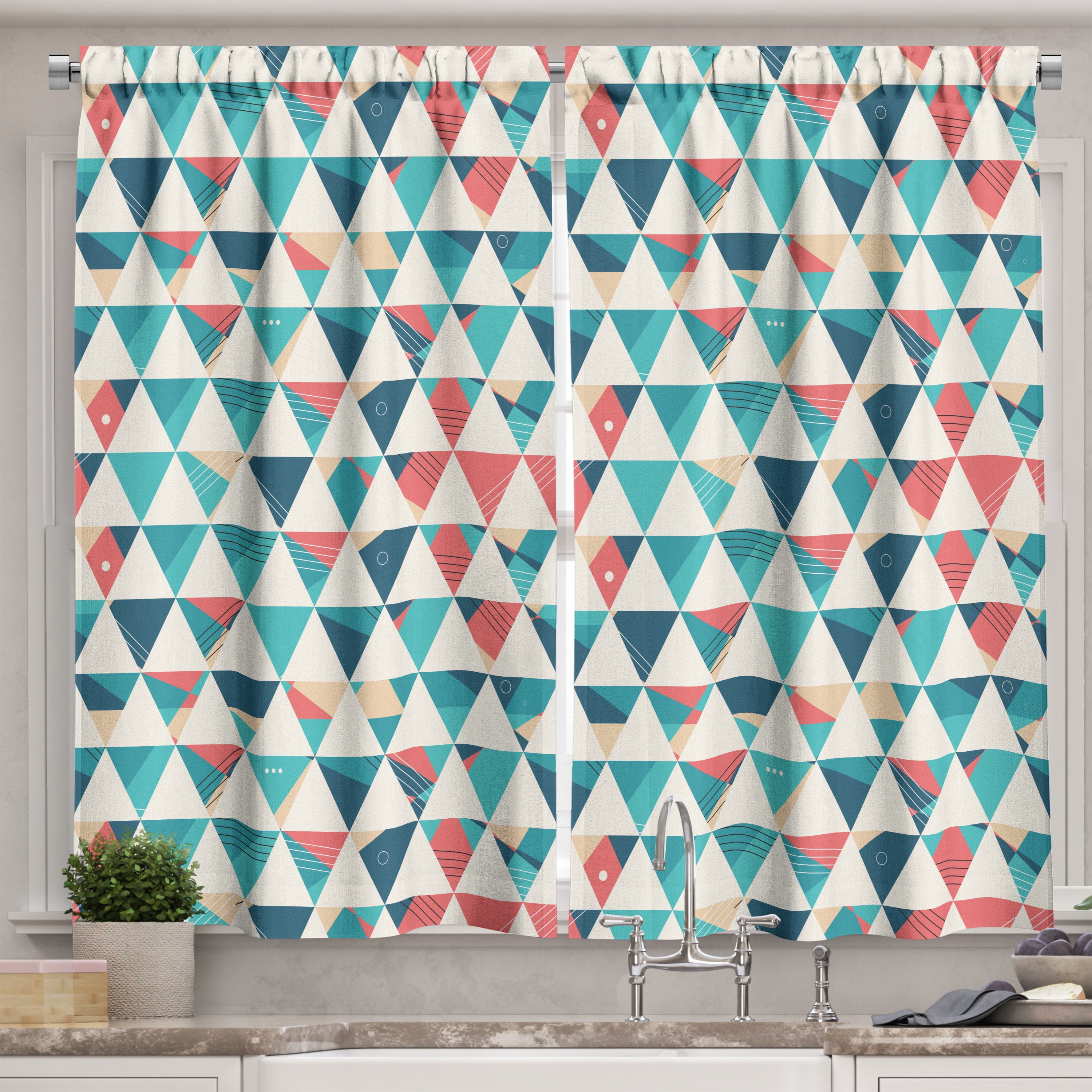 Ambesonne Geometric Kitchen Curtains, Triangle Hexagons, 55"x39 ...