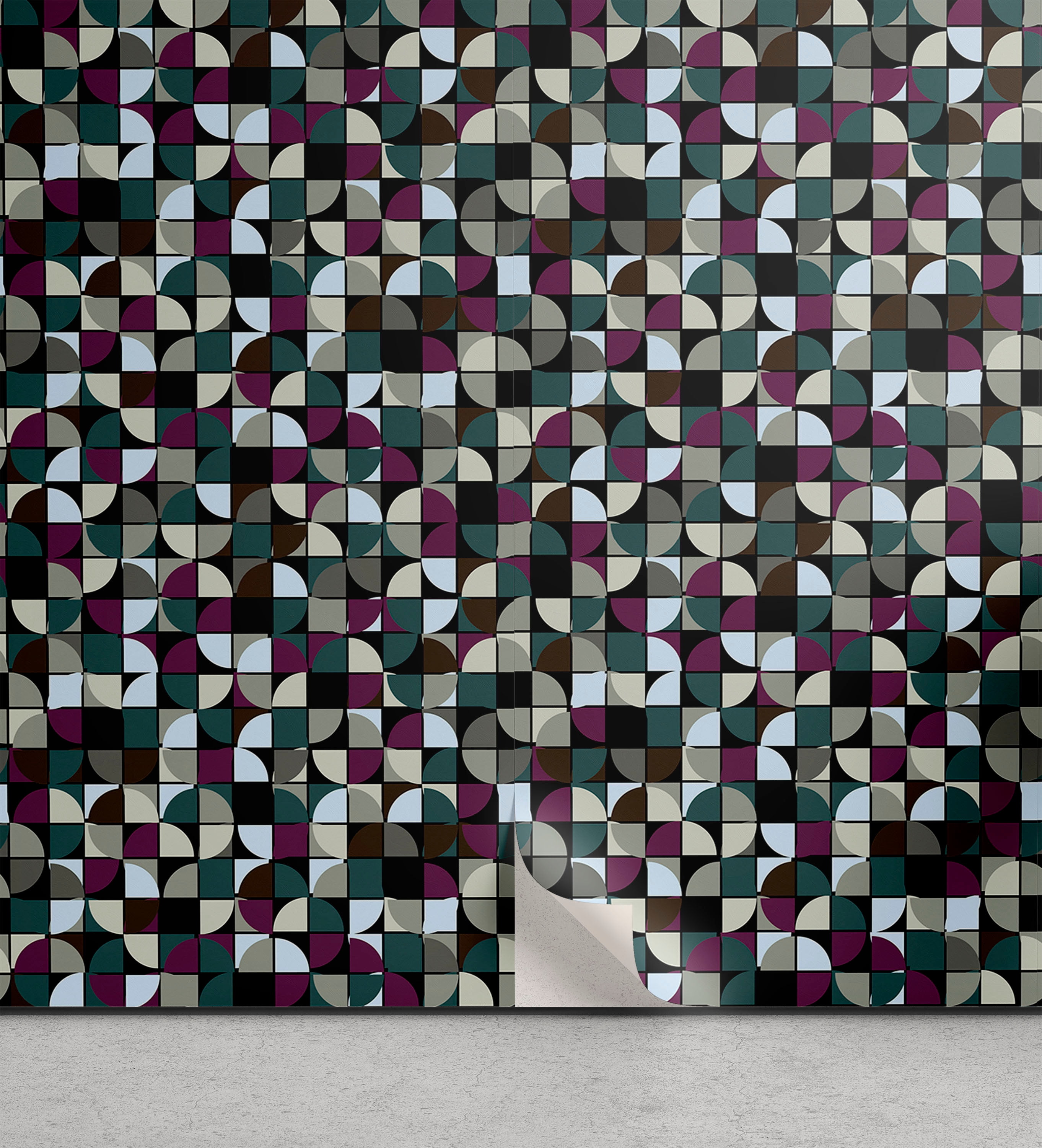 Ambesonne, Geometric Peel & Stick Wallpaper for Home, Quadrant Square Pattern, 13"x36", Pale ...