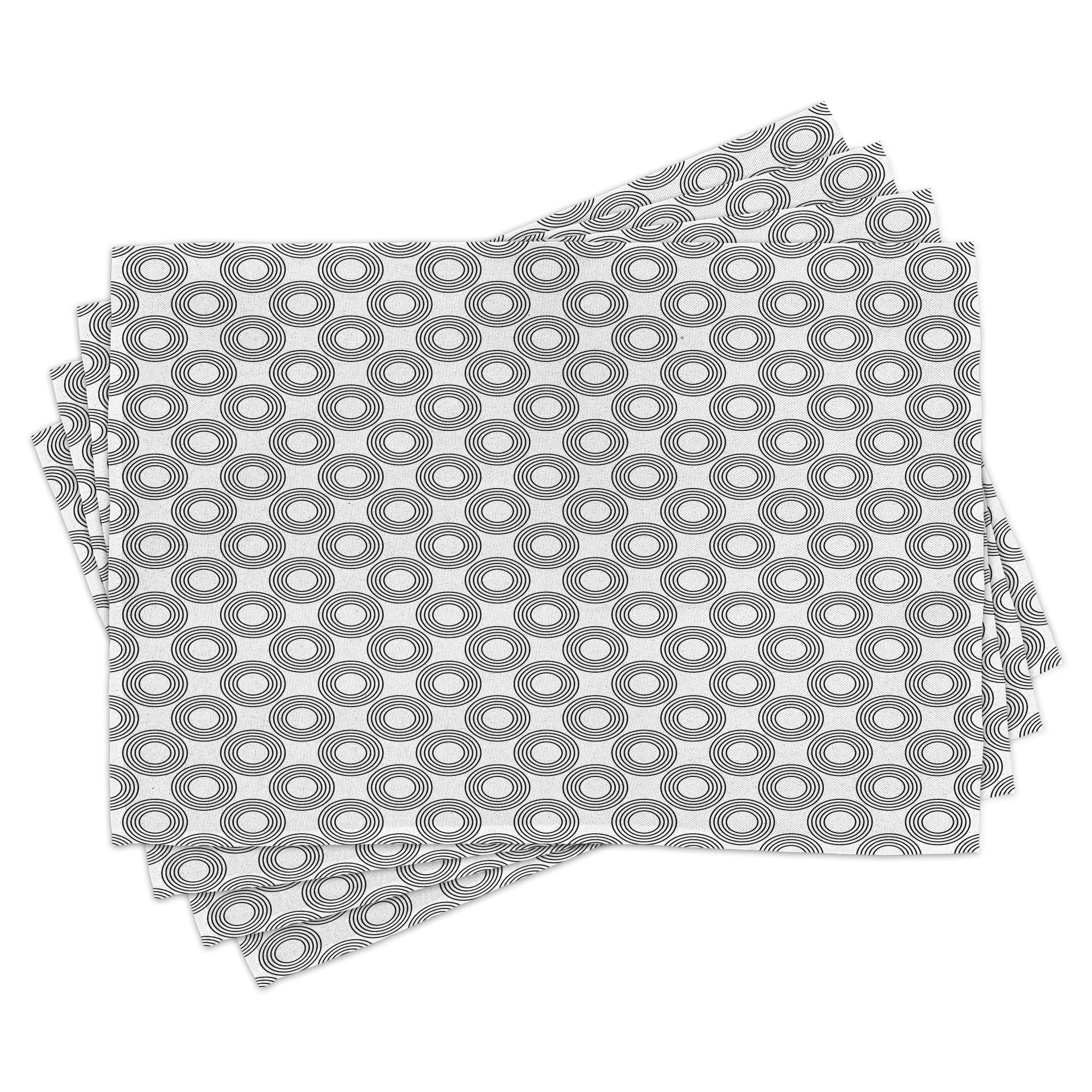 Ambesonne Geometric Place Mats Set of 4, Rings with Curves, Standard ...