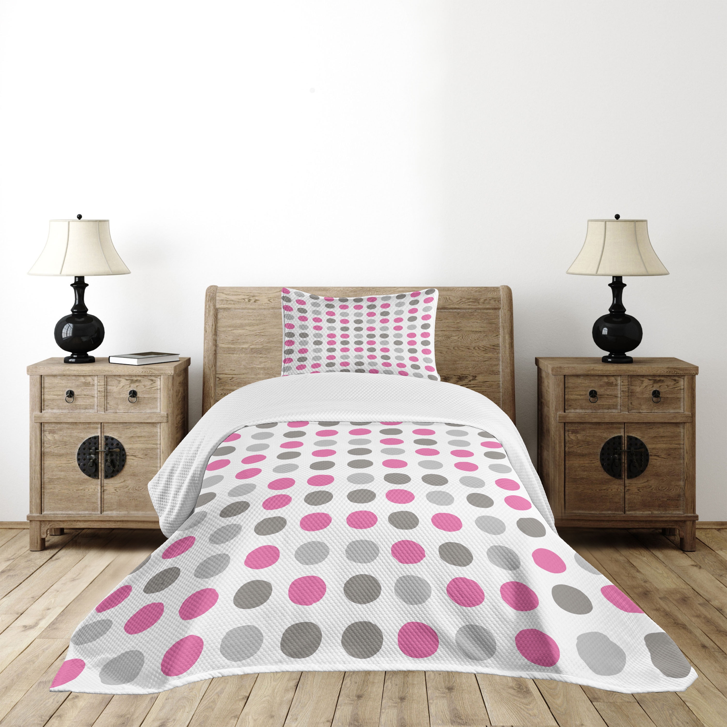 Ambesonne Geometric Quilted Bedspread Set 2 Pcs, Polka Dots Motifs ...