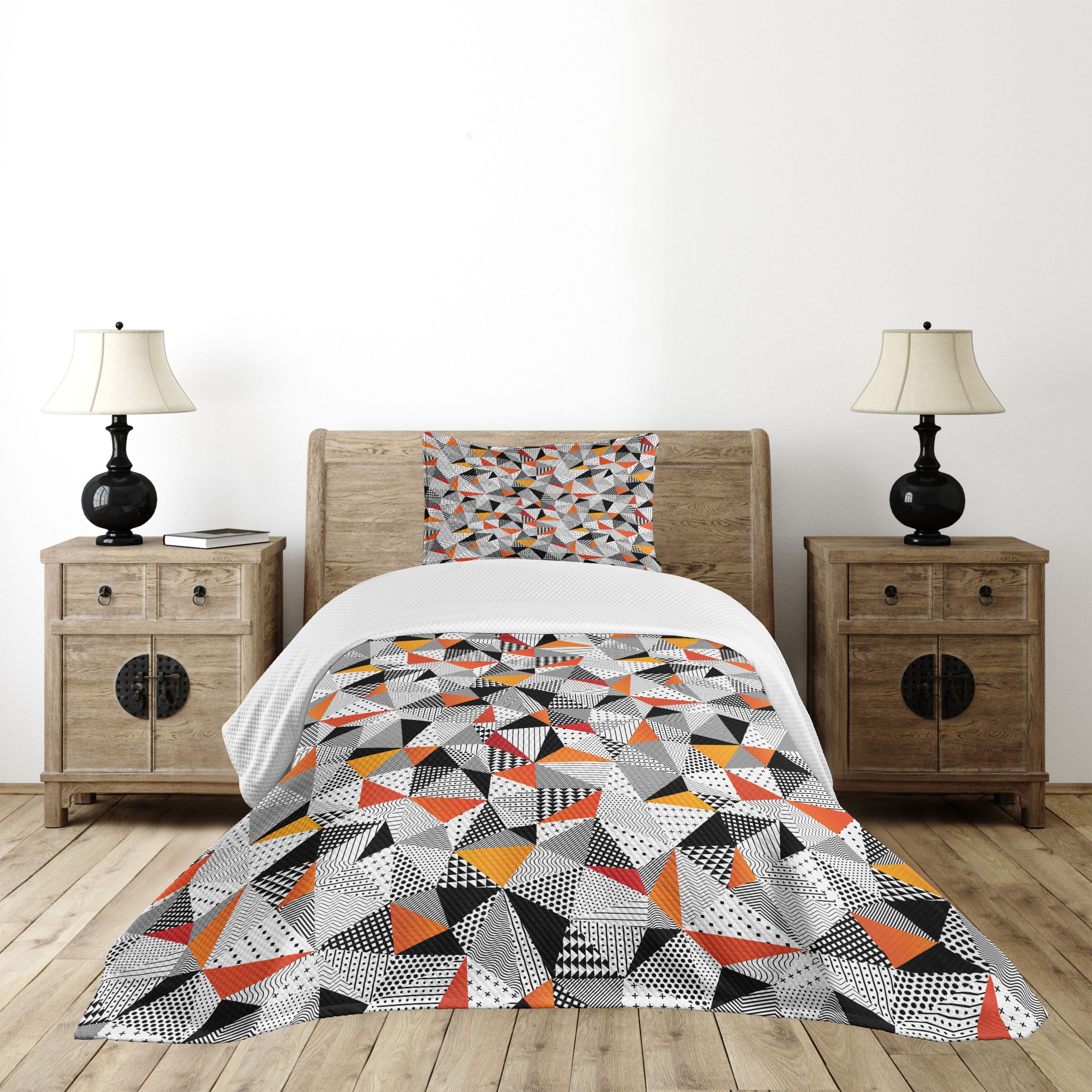 Ambesonne Geometric Quilted Bedspread Set 2 Pcs, Polygonal Modern Art ...
