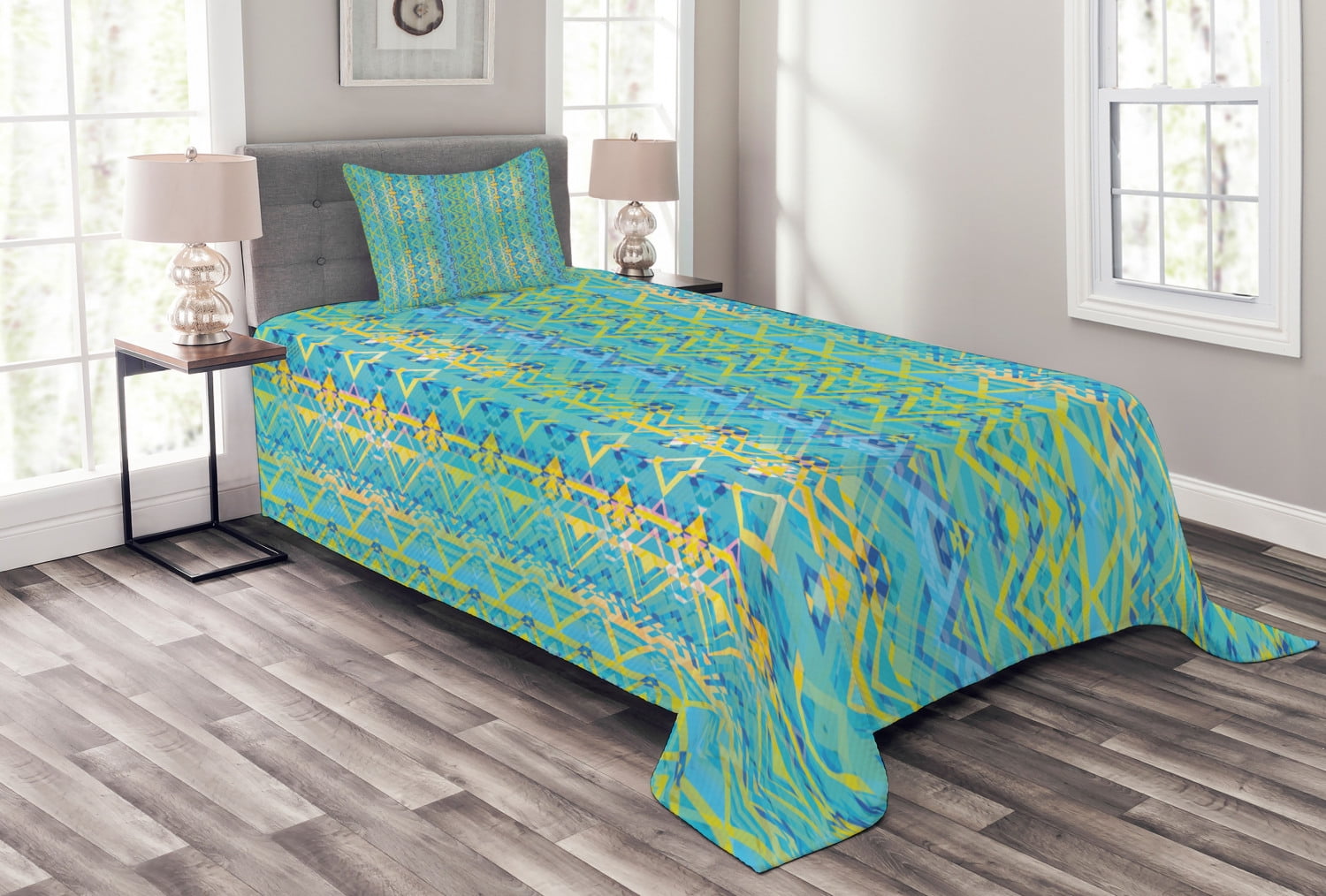 Ambesonne Geometric Quilted Bedspread Set 2 Pcs, Zigzag Aztec Design ...
