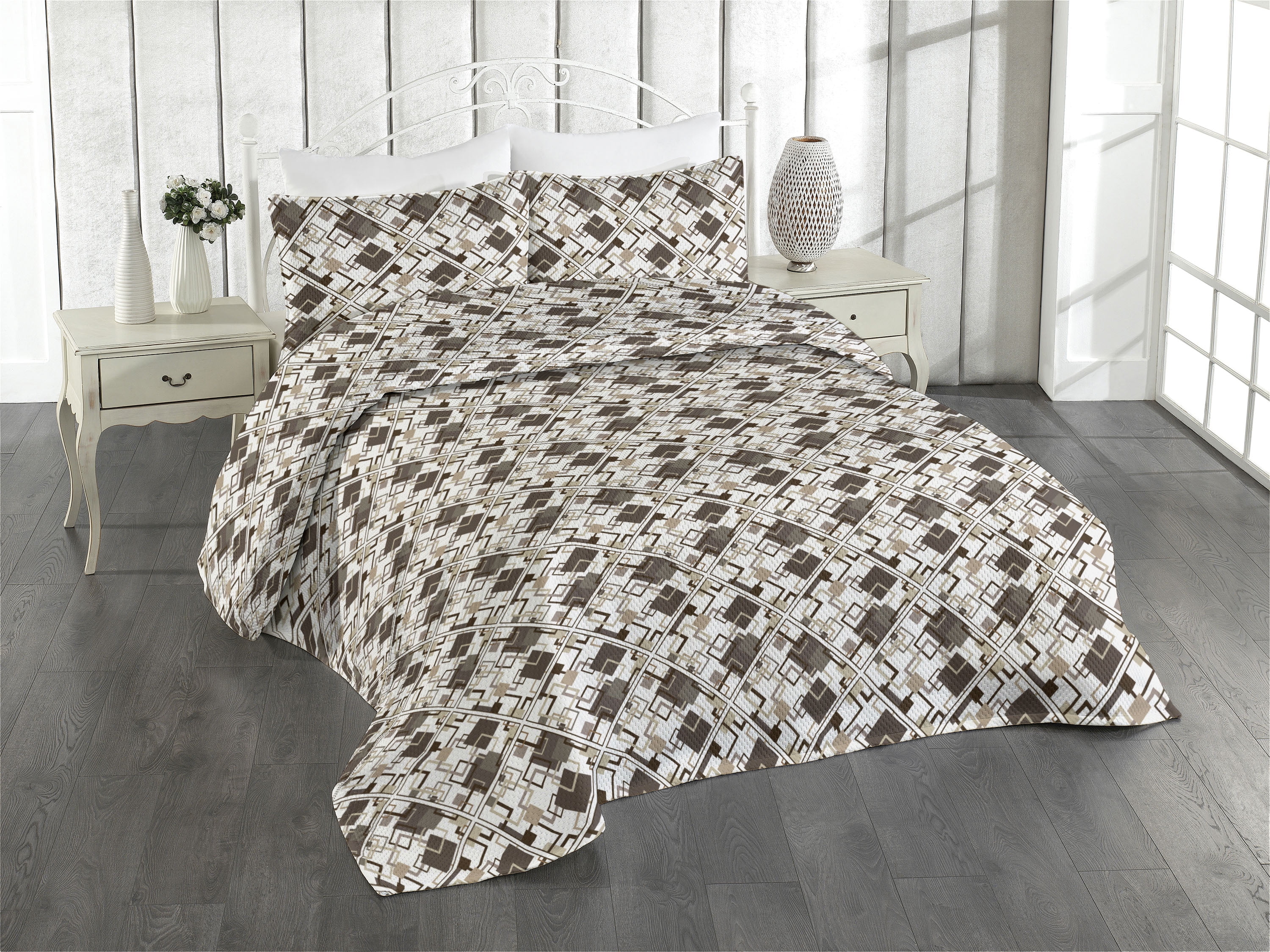 Ambesonne Geometric Quilted Bedspread Set 3 Pcs, Abstract Earthy ...