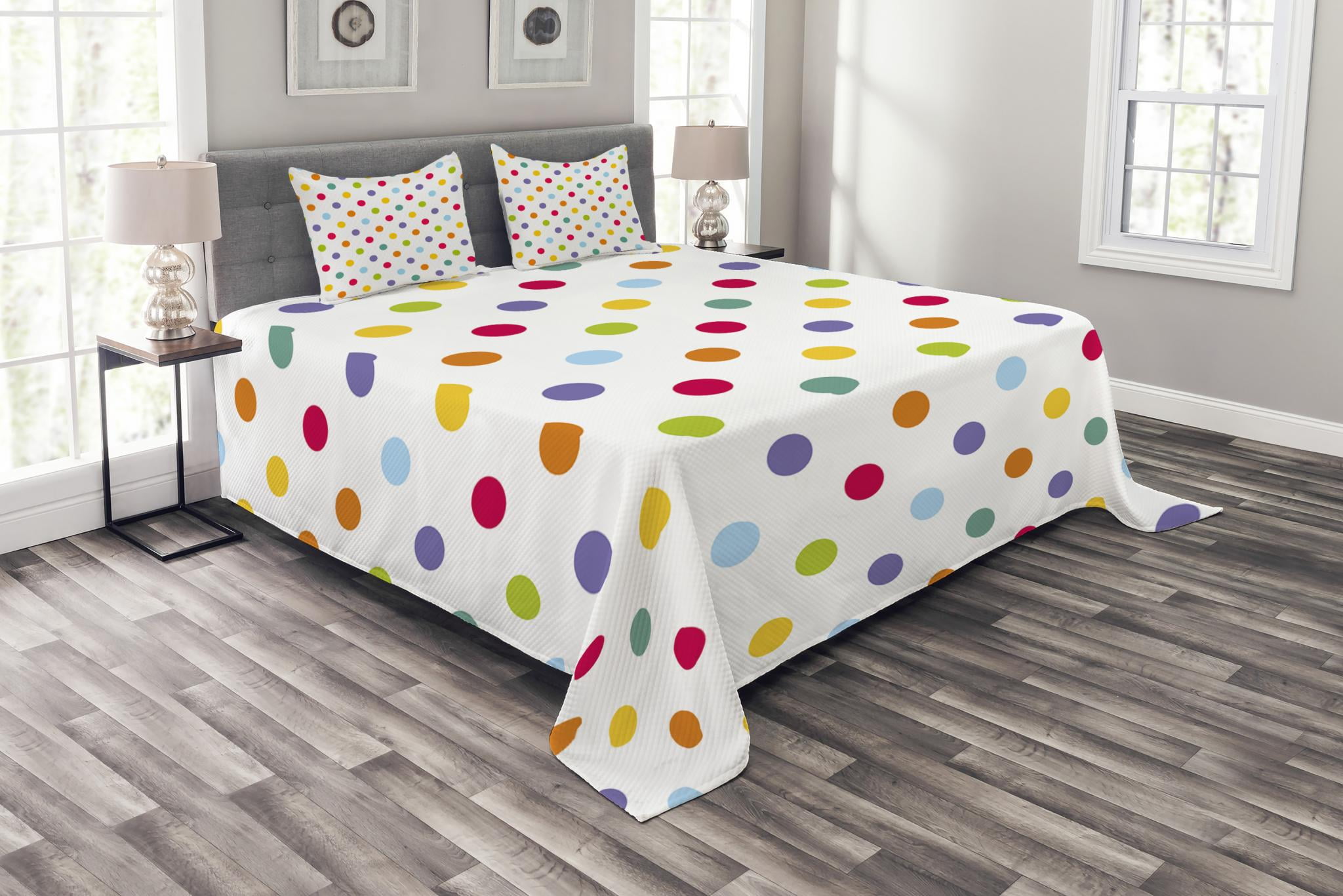 Ambesonne Geometric Quilted Bedspread Set 3 Pcs, Cheerful Design Polka ...