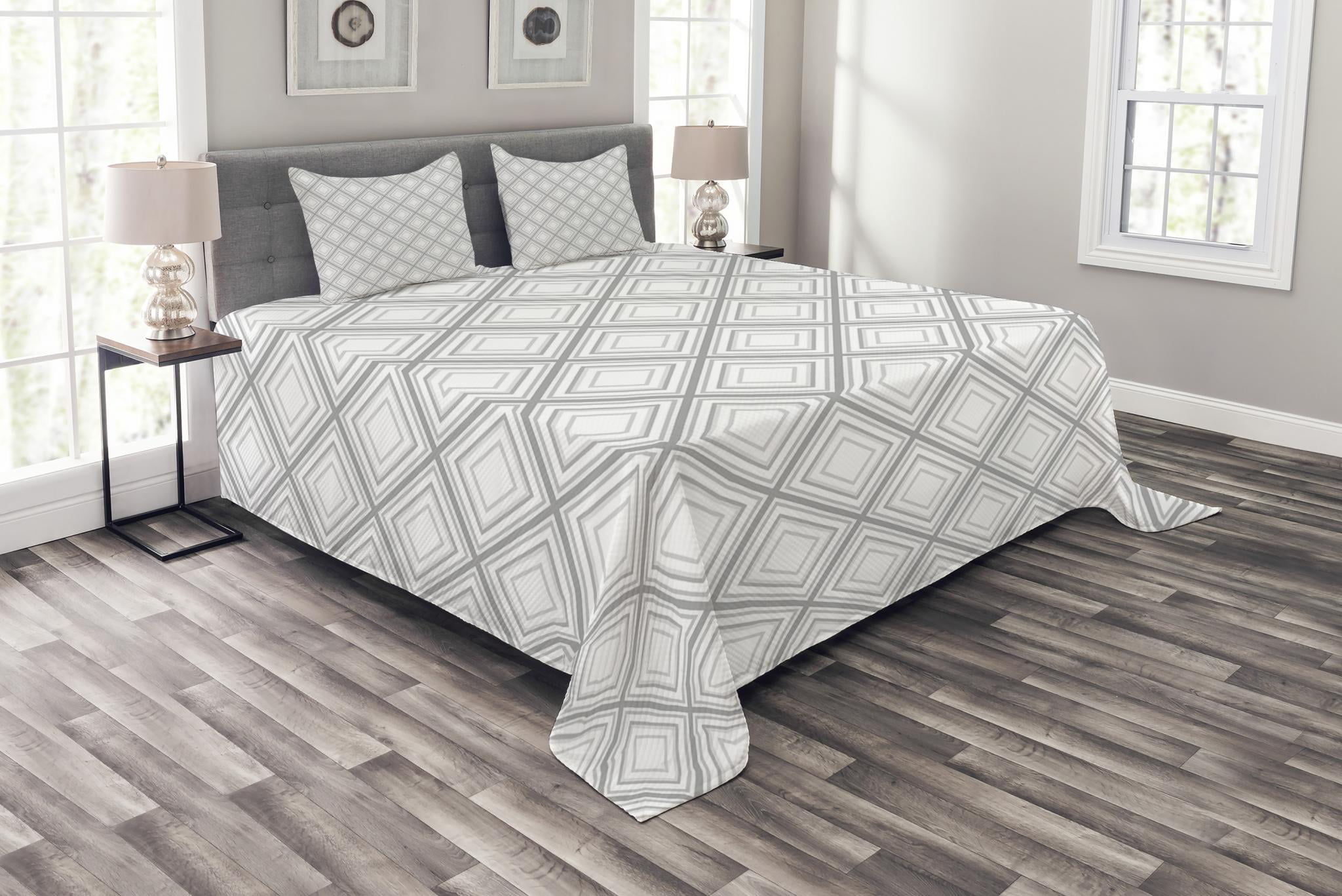 Ambesonne Geometric Quilted Bedspread Set 3 Pcs, Minimalist Squares ...