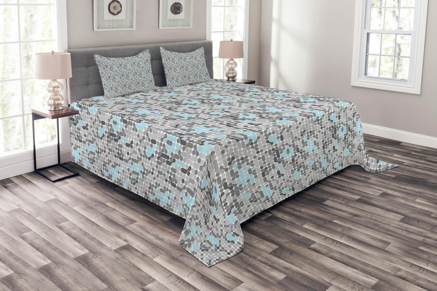 Ambesonne Geometric Quilted Bedspread Set 3 Pcs, Modern Circular Maze ...