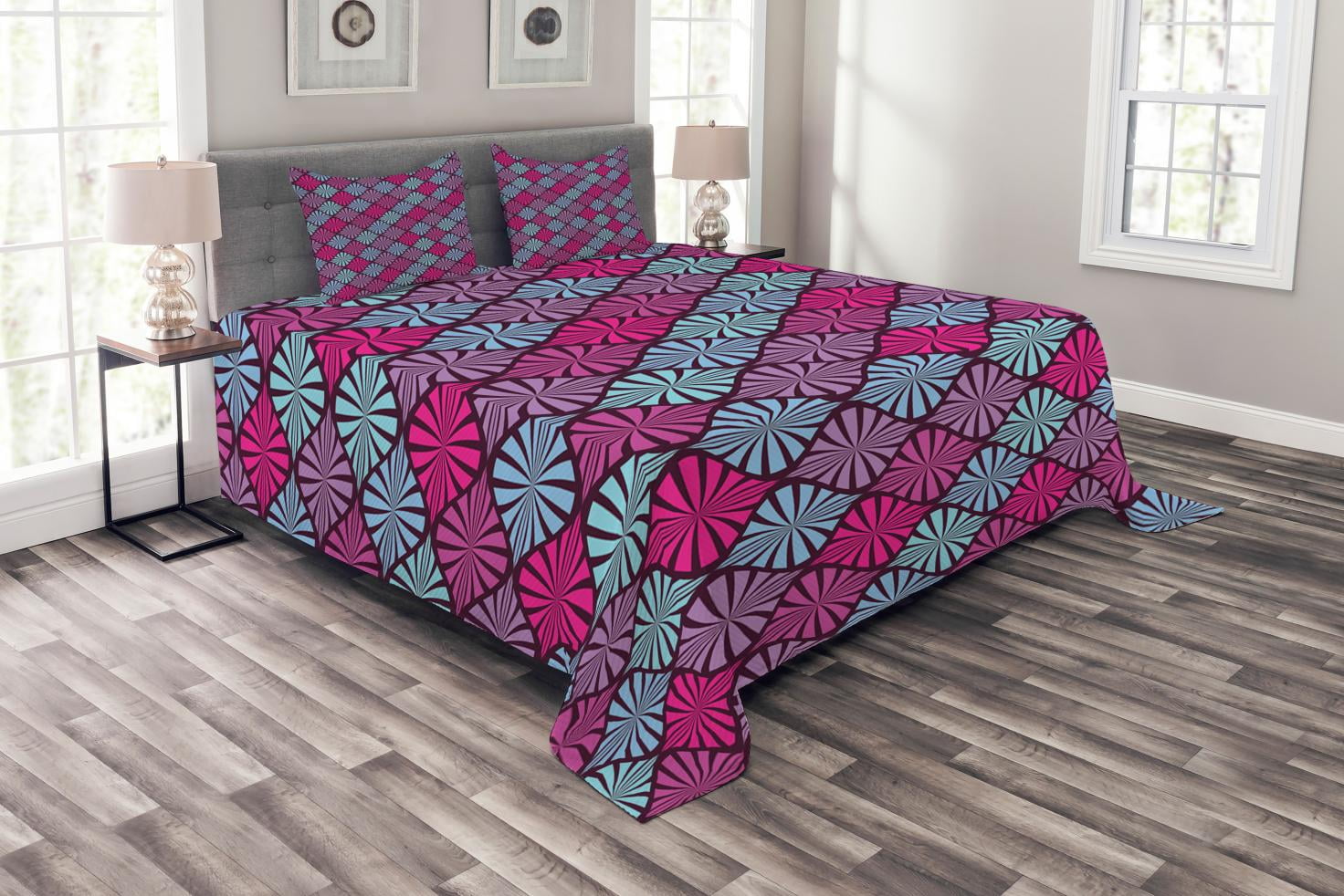 Ambesonne Geometric Quilted Bedspread Set 3 Pcs, Motif, Queen Size ...
