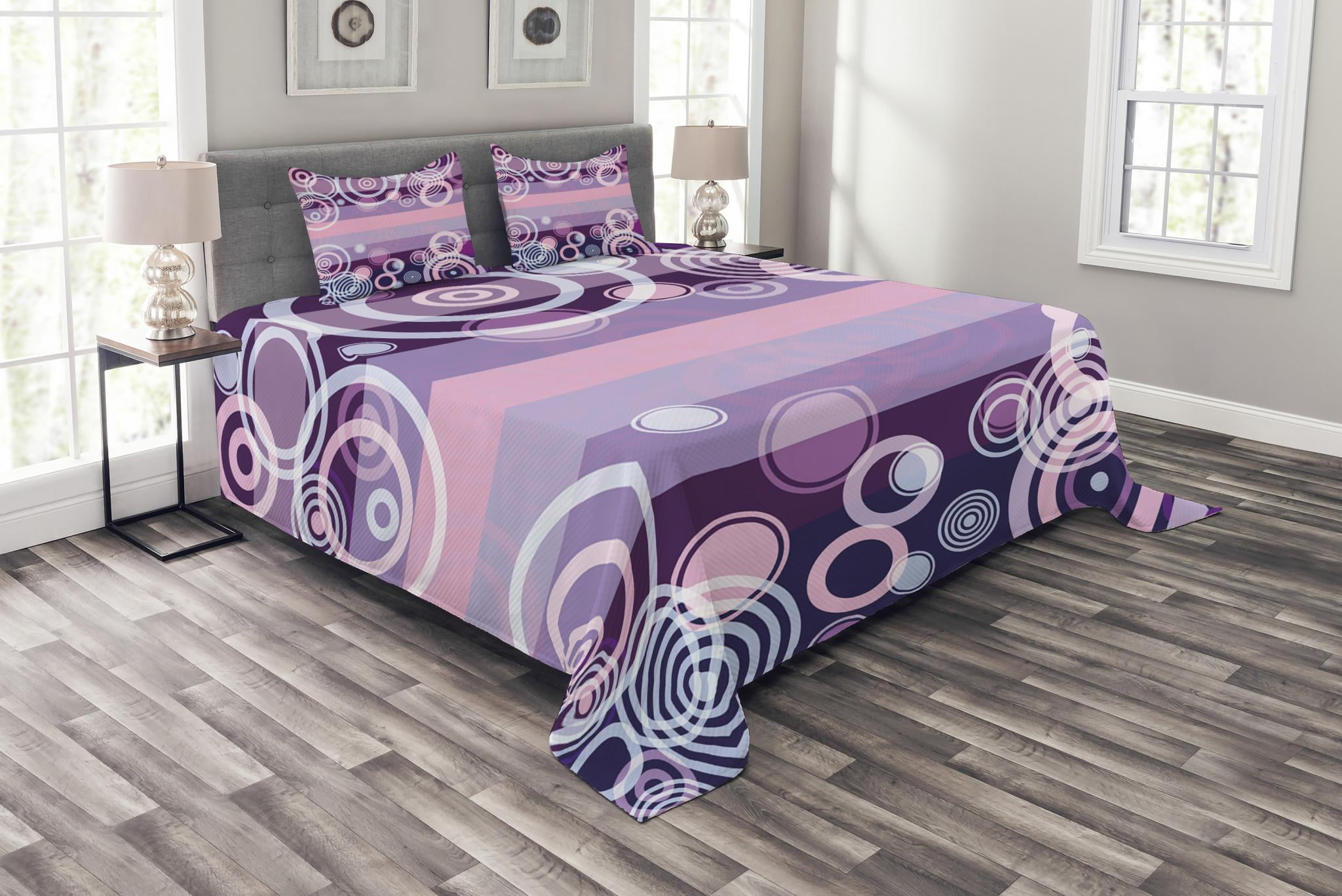 Ambesonne Geometric Quilted Bedspread Set 3 Pcs, Rounds Bold Borders ...