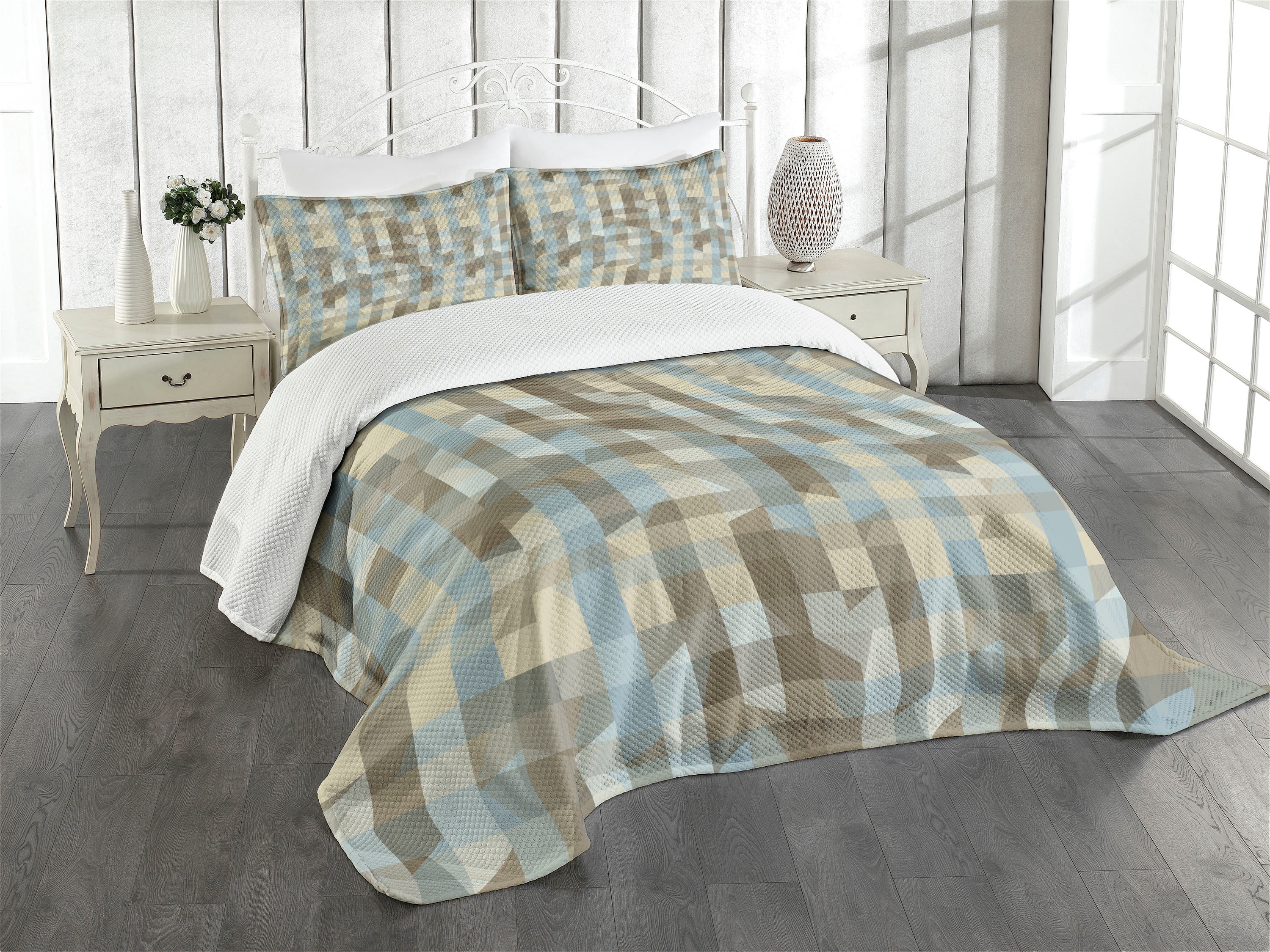 Ambesonne Geometric Quilted Bedspread Set 3 Pcs, Soft Vertical Line ...