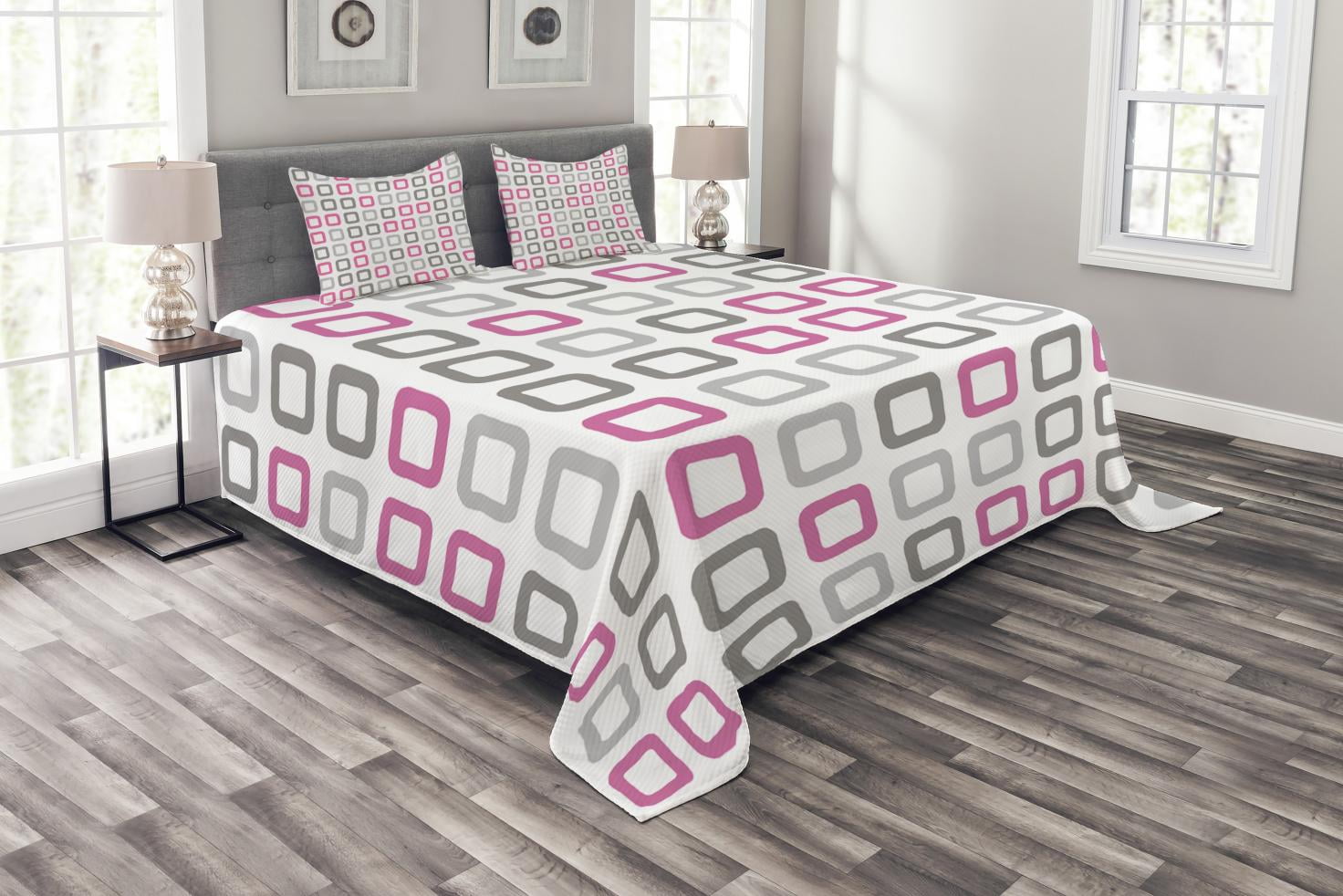 Ambesonne Geometric Quilted Bedspread Set 3 Pcs, Square Frames Image ...