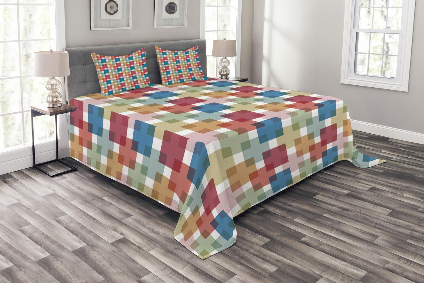 Ambesonne Geometric Quilted Bedspread Set 3 Pcs, Wall or Floor Squares ...