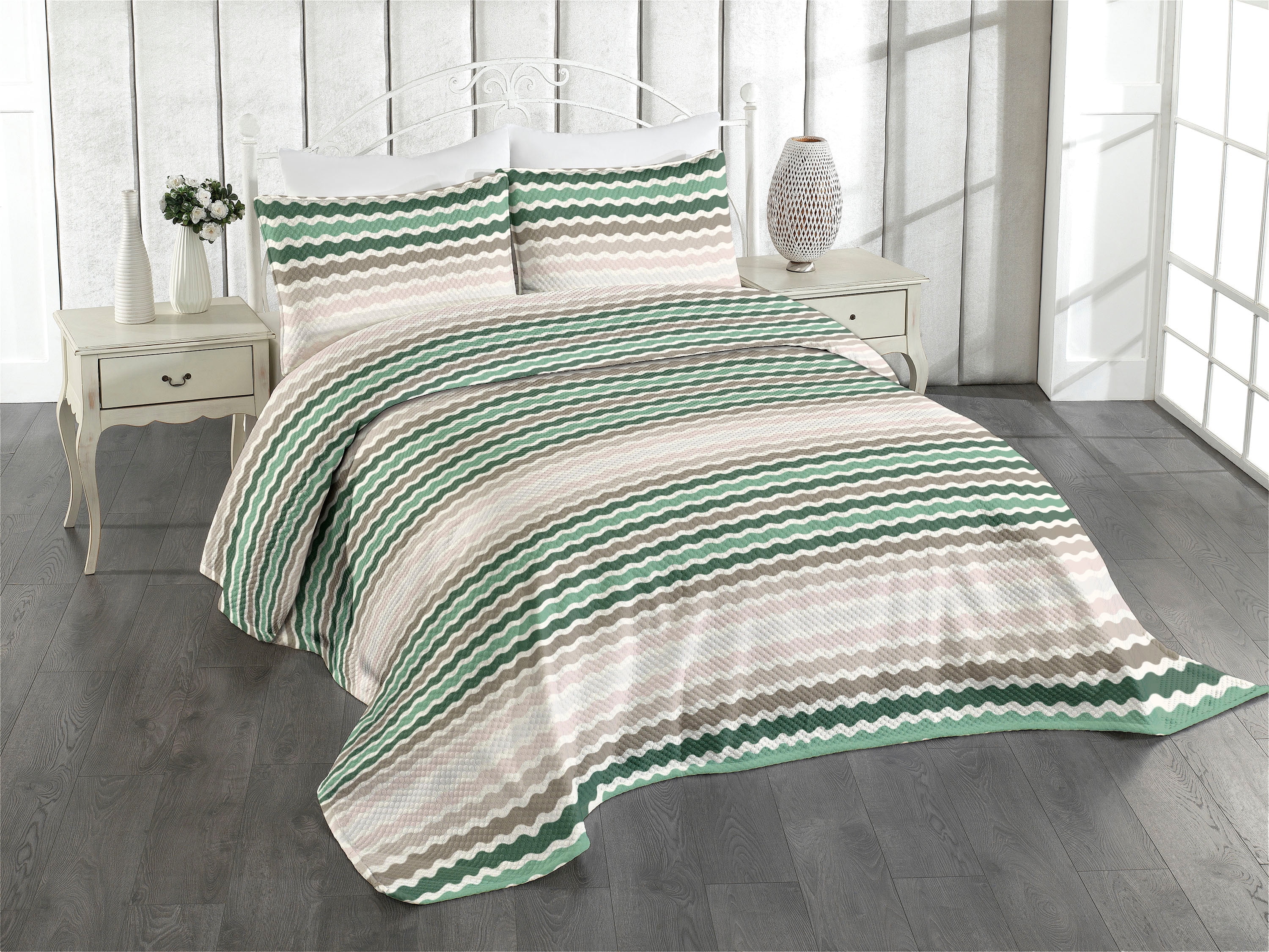 Ambesonne Geometric Quilted Coverlet 2 Pcs, Abstract Wave Pattern Art ...