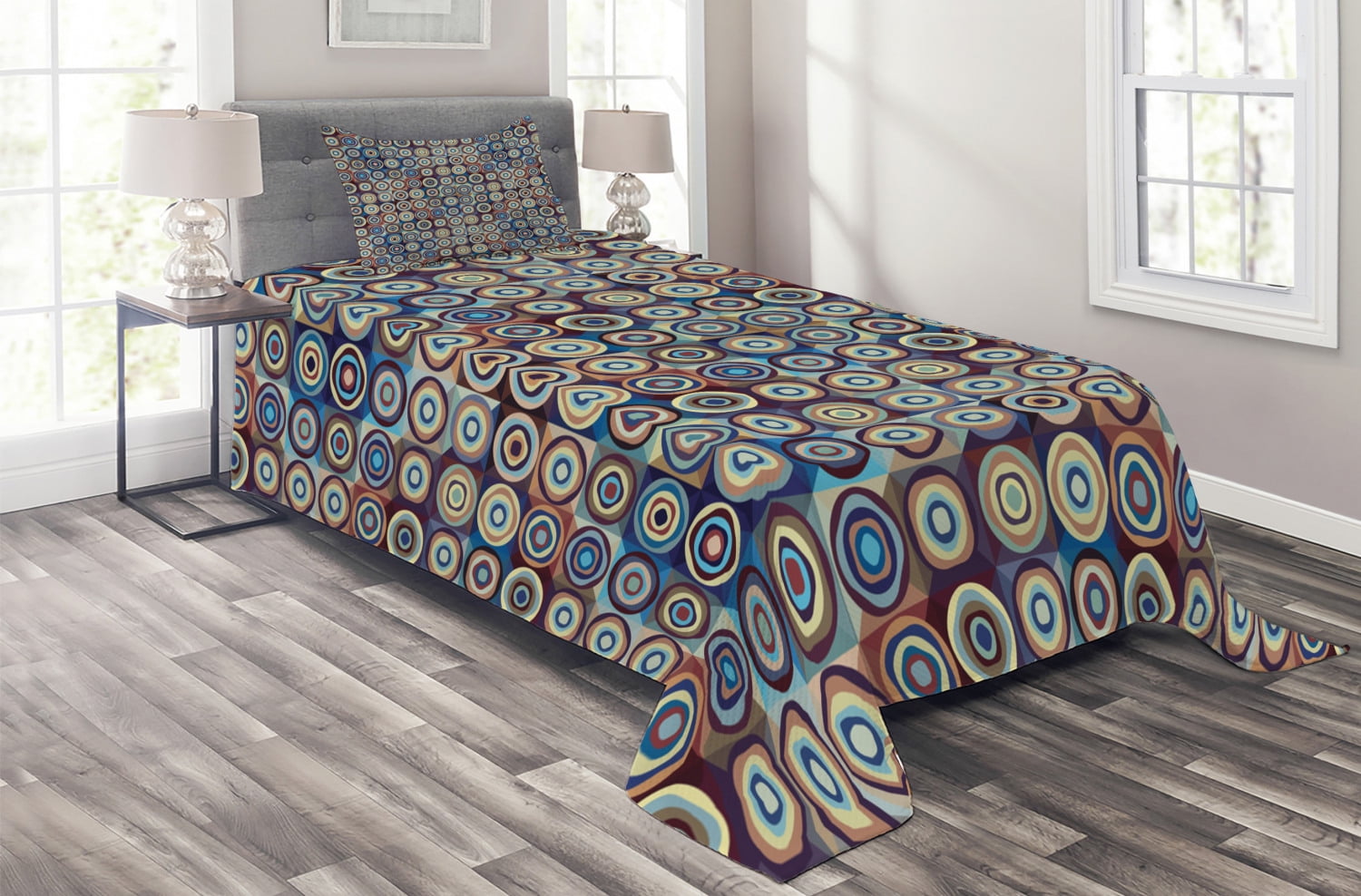 Ambesonne Geometric Quilted Coverlet 2 Pcs, Ring Formed Circles, Twin ...