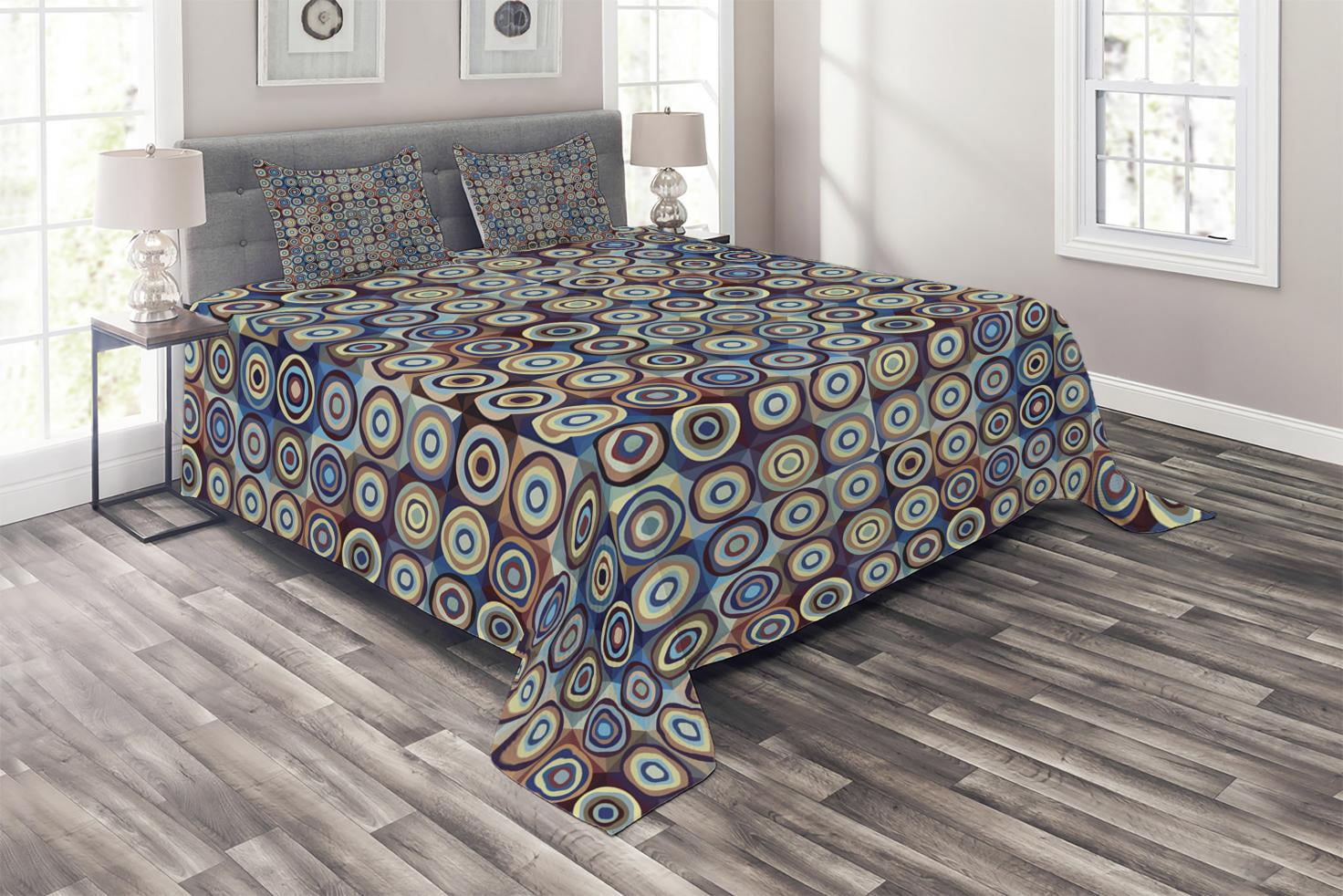 Ambesonne Geometric Quilted Coverlet 3 Pcs, Ring Formed Circles, King ...