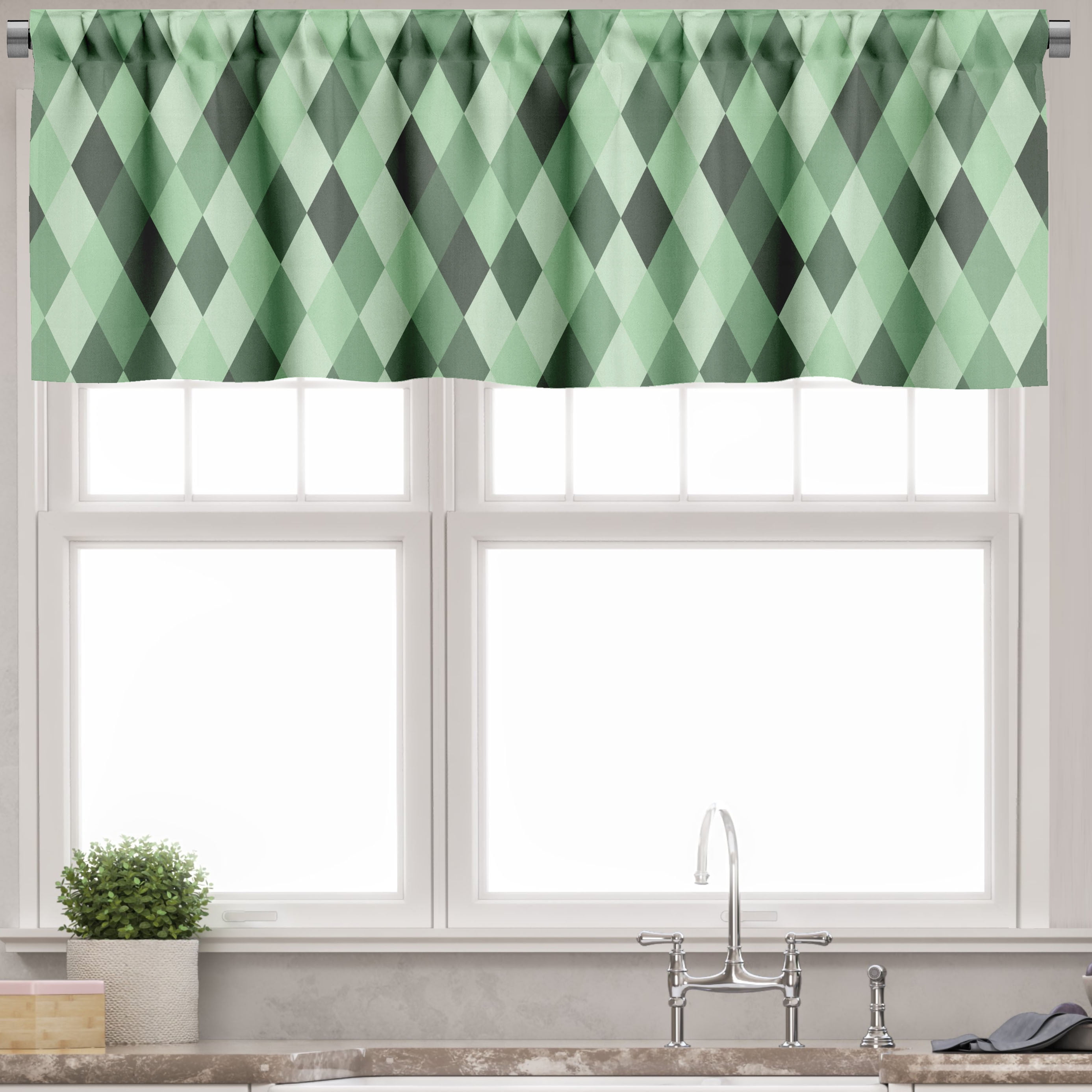 Ambesonne Geometric Rhombus Window Valance, Green Hues Argyle, 54" X 12 ...