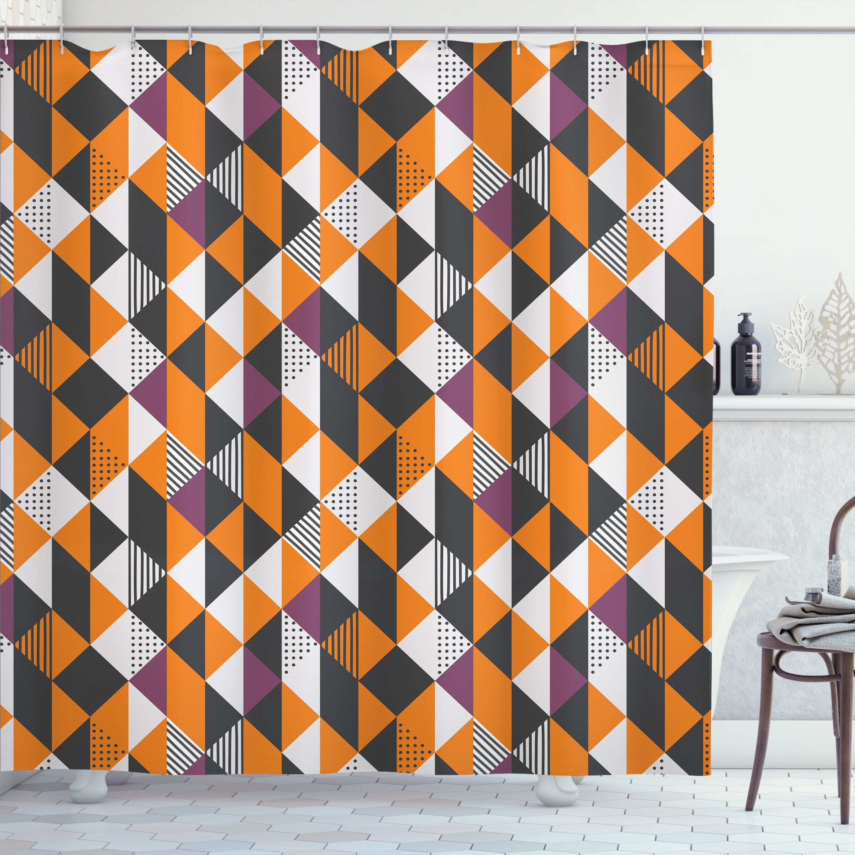 Ambesonne Geometric Shower Curtain, Colorful Art Triangles, 69"Wx70"L ...