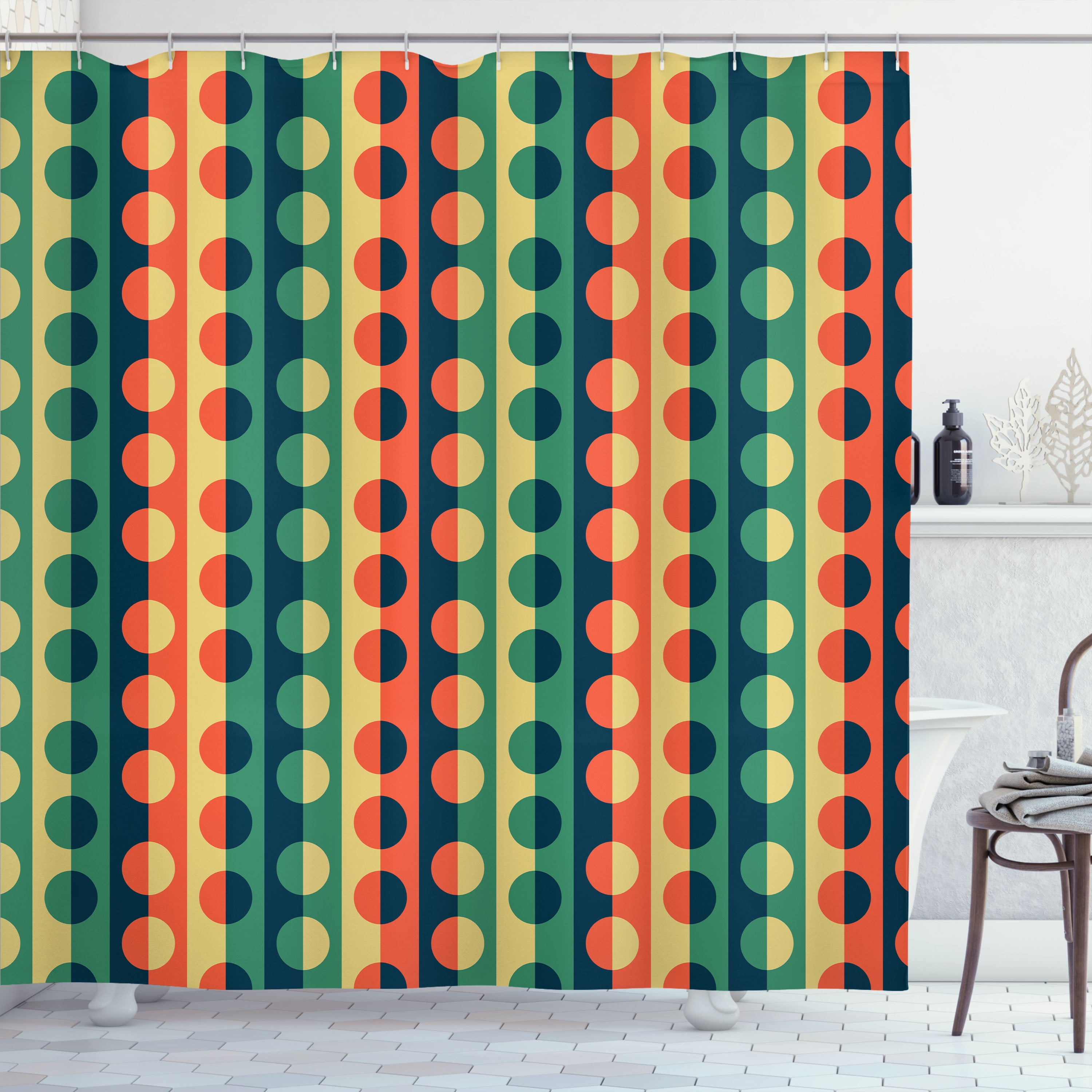 Ambesonne Geometric Shower Curtain Half Pattern Rings 69wx70l