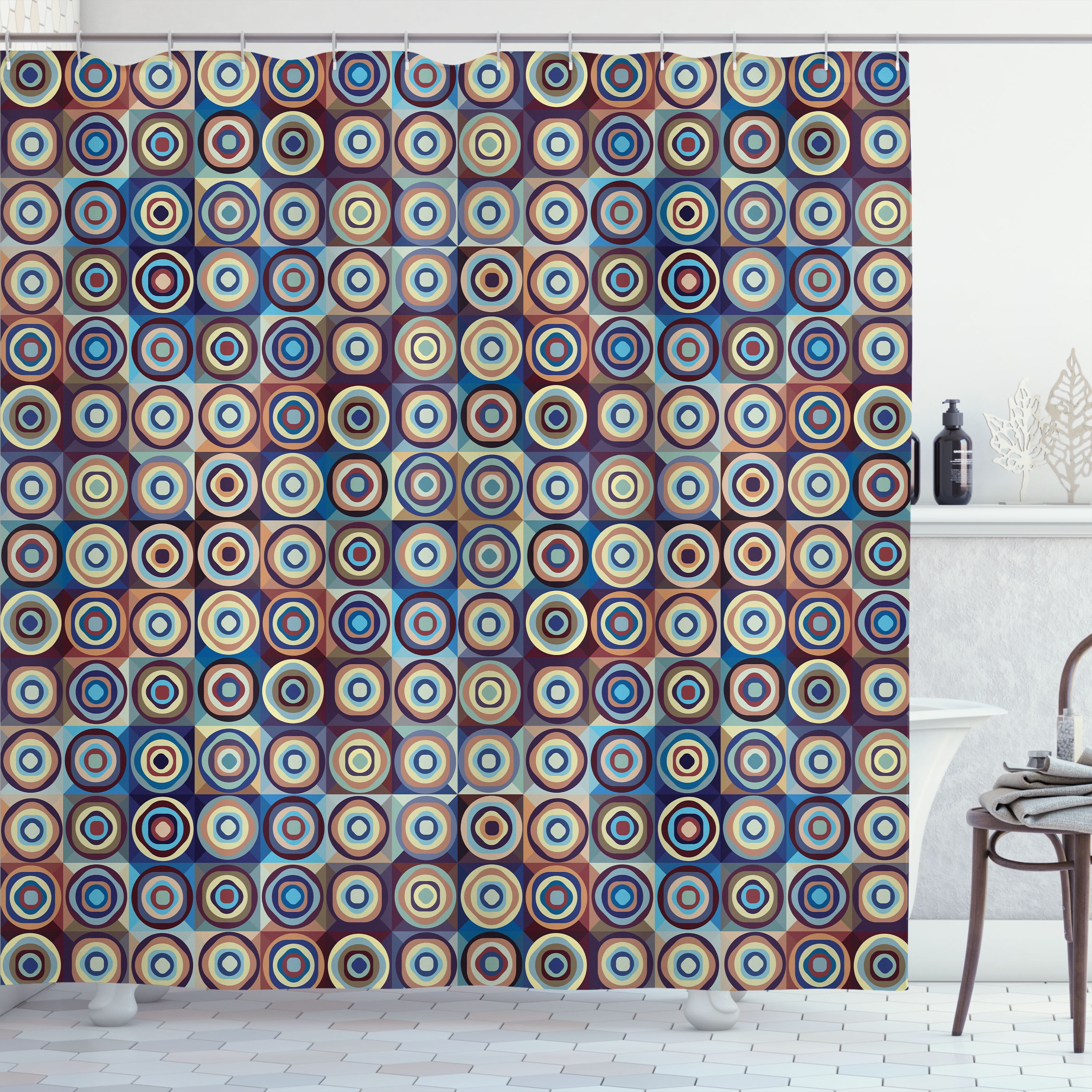 Ambesonne Geometric Shower Curtain, Ring Formed Circles, 69"Wx70"L ...