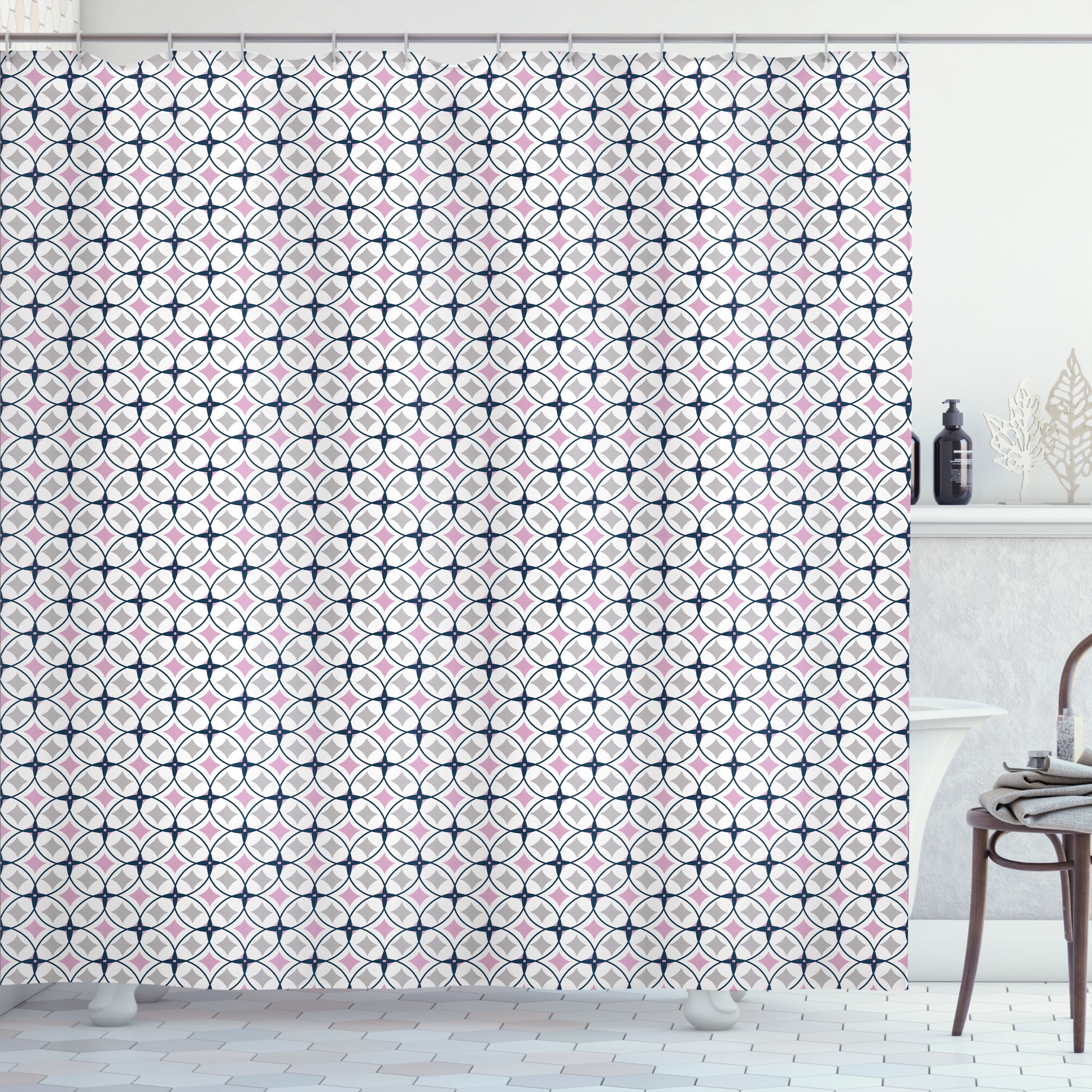 Ambesonne Geometric Shower Curtain, Trellis Grid Rounds Art, 69"Wx84"L ...