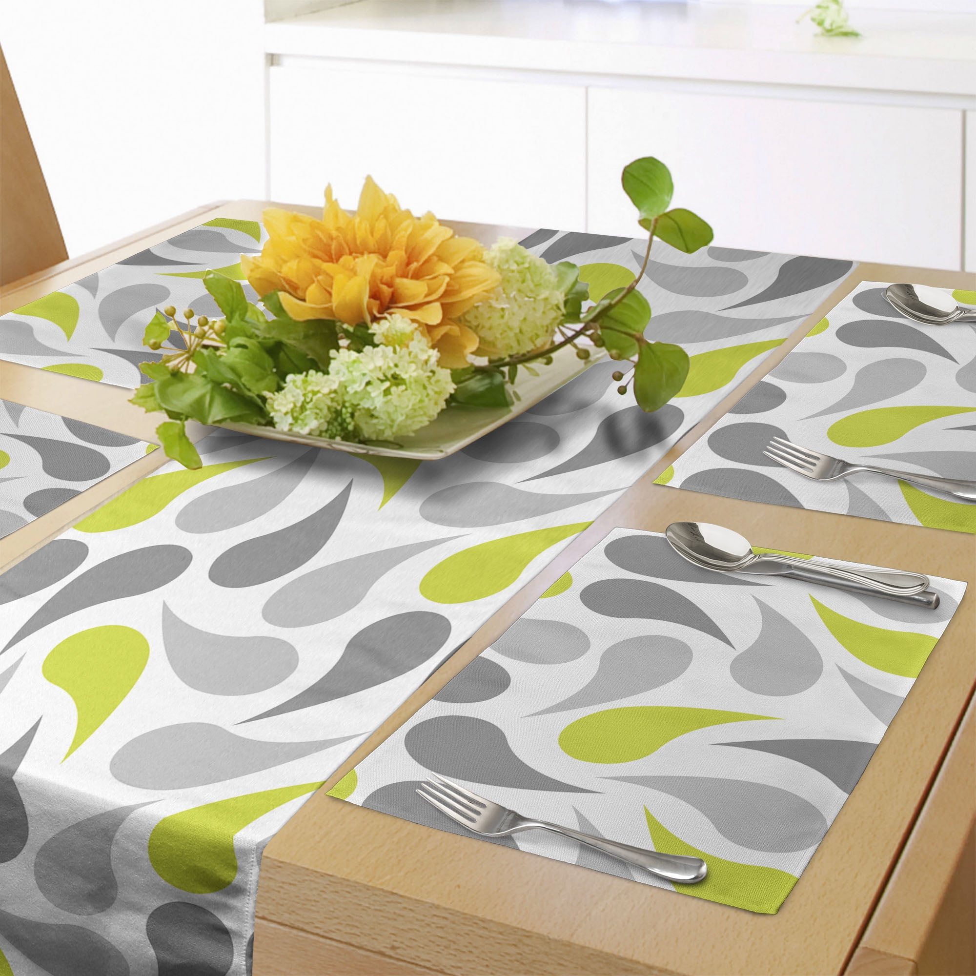 Ambesonne Geometric Table Runner & Placemats, Abstract Paisley ...