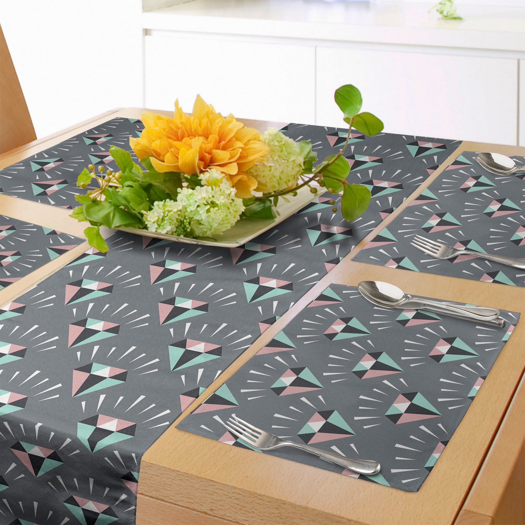 Ambesonne Geometric Table Runner & Placemats, Colored Gem Designs Art ...