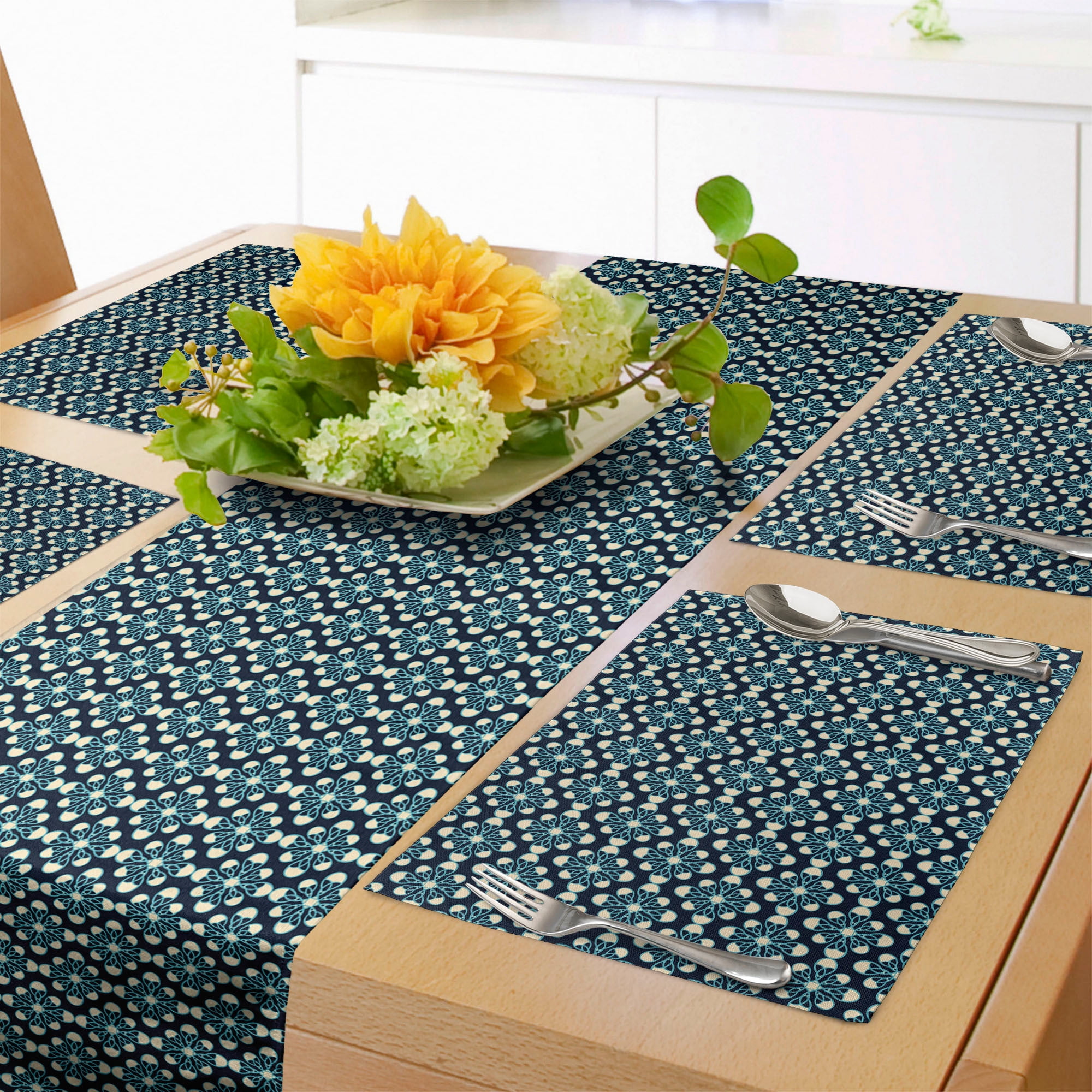 Ambesonne Geometric Table Runner & Placemats, Nature Inspried Bloom ...
