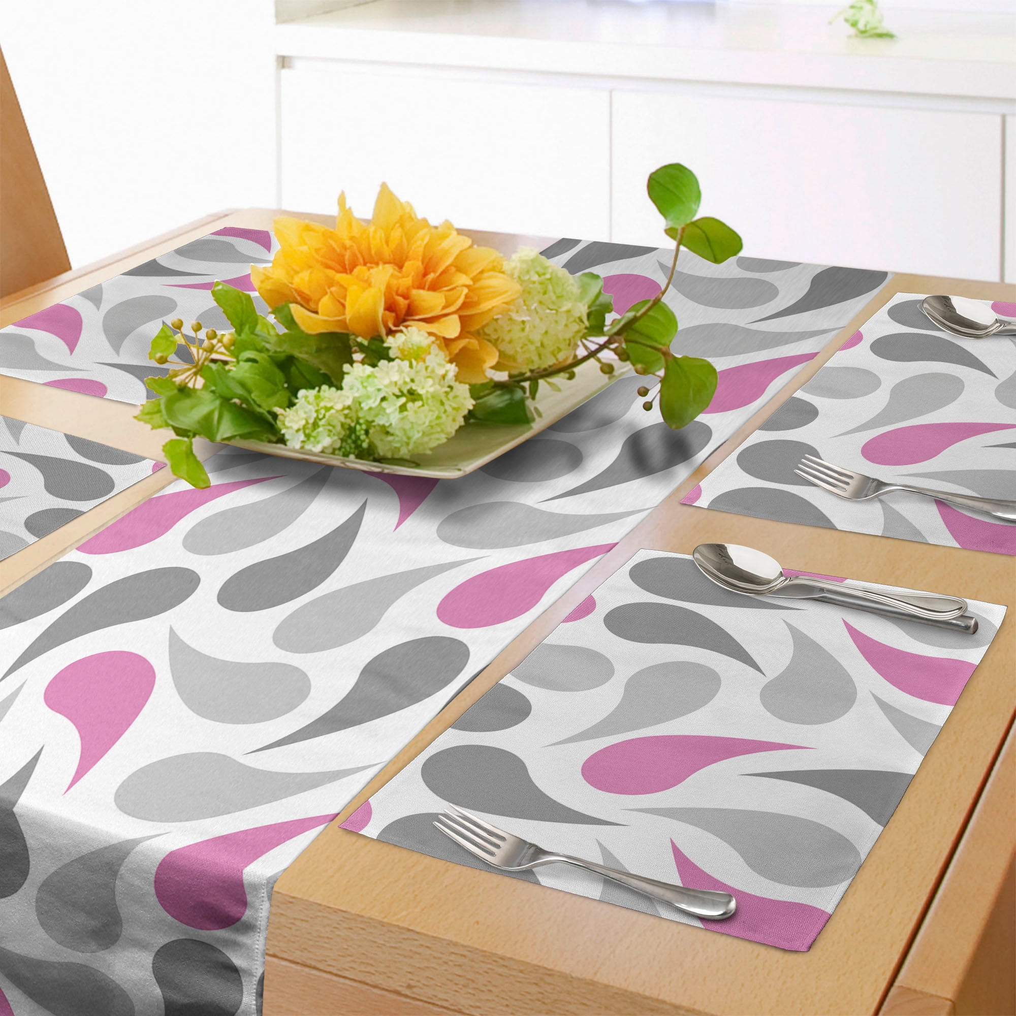 Ambesonne Geometric Table Runner & Placemats, Persian Teardrop ...