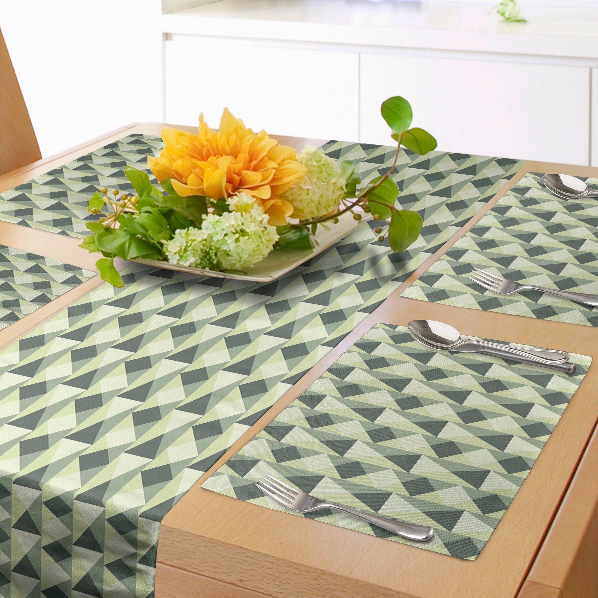 Ambesonne Geometric Table Runner & Placemats, Triangles and Squares ...