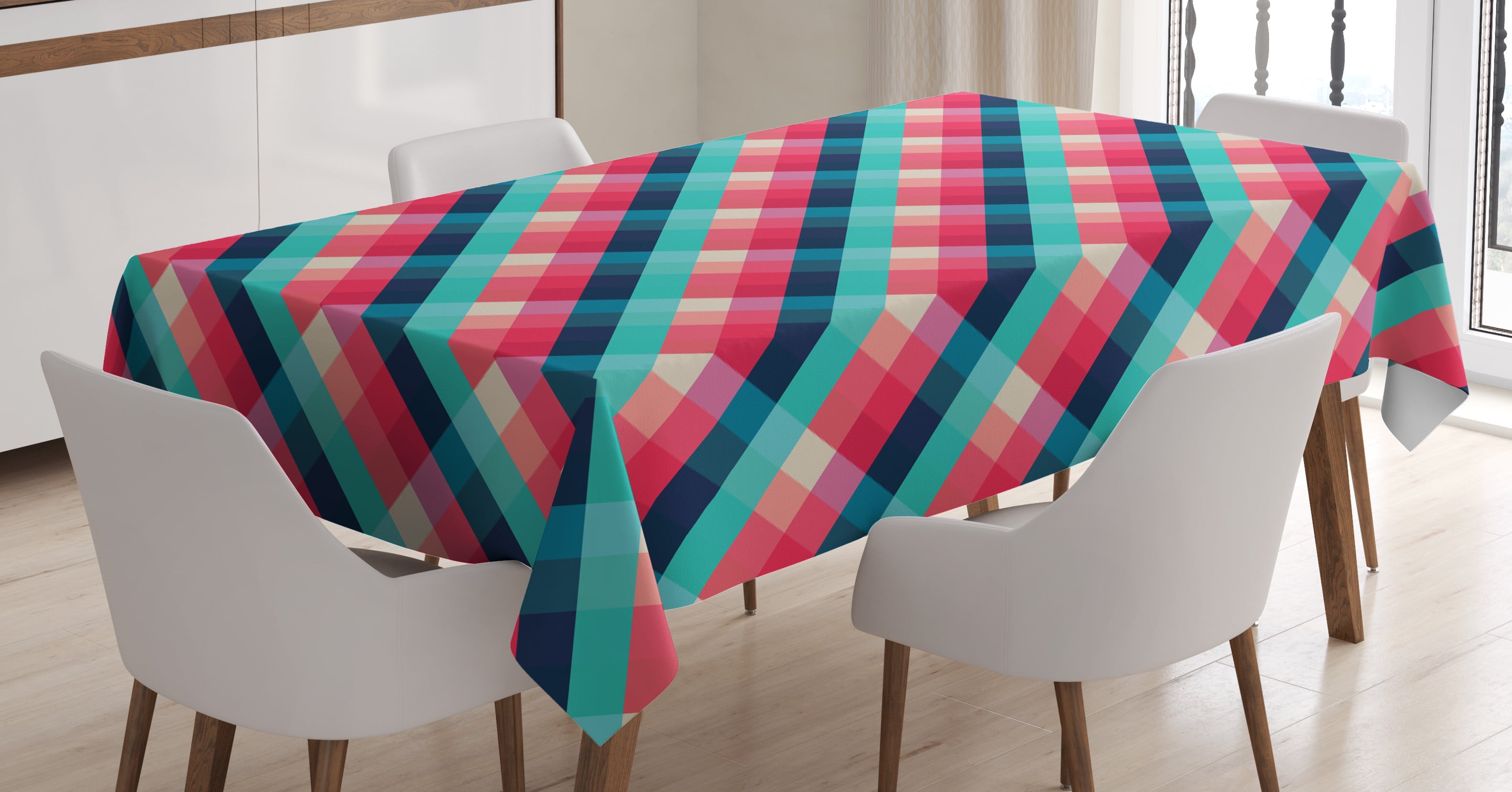 Ambesonne Geometric Tablecloth Rectangular Table Cover, Diagonal Grid ...