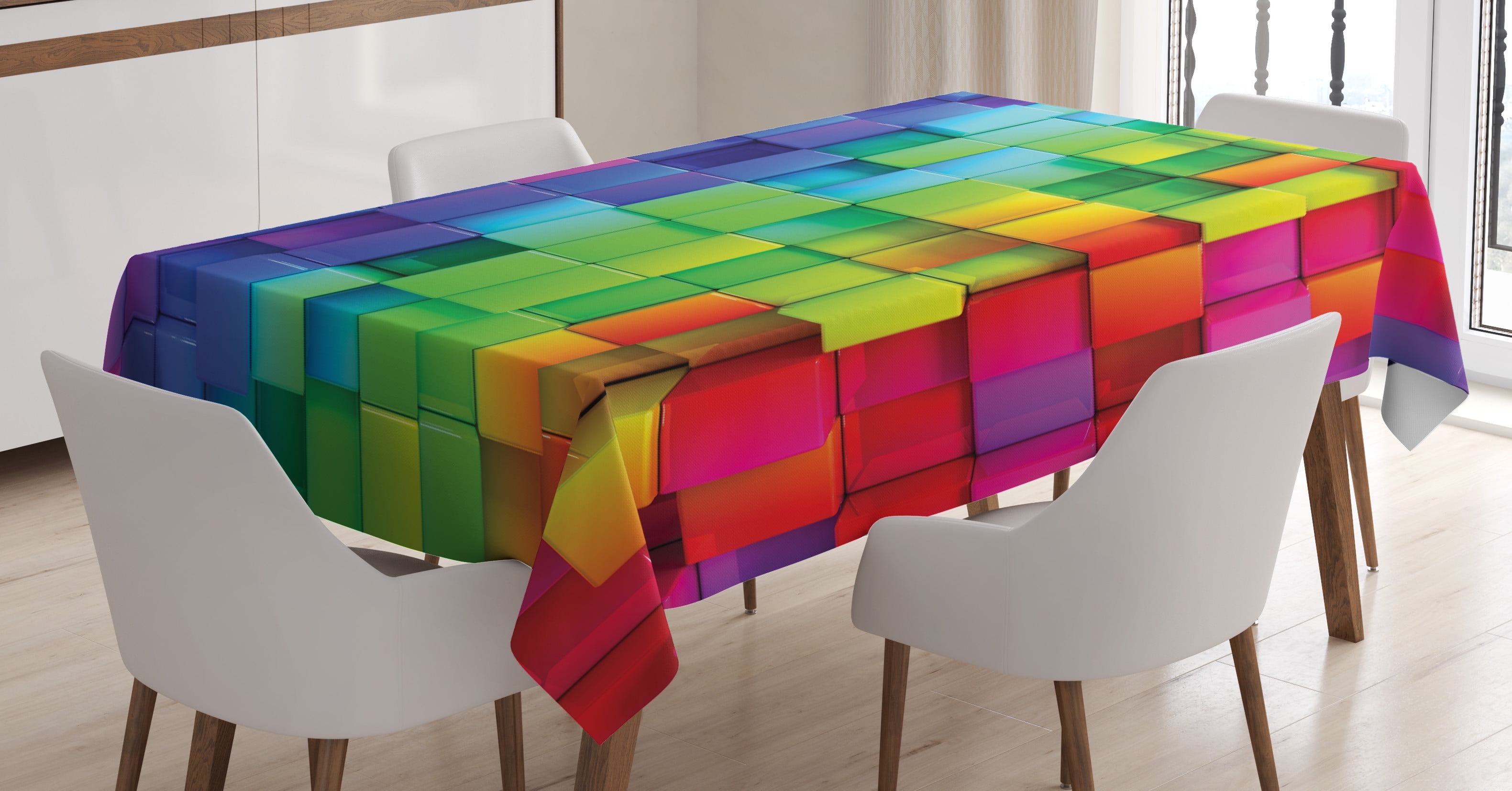 Ambesonne Geometric Tablecloth Rectangular Table Cover, Rainbow Color ...