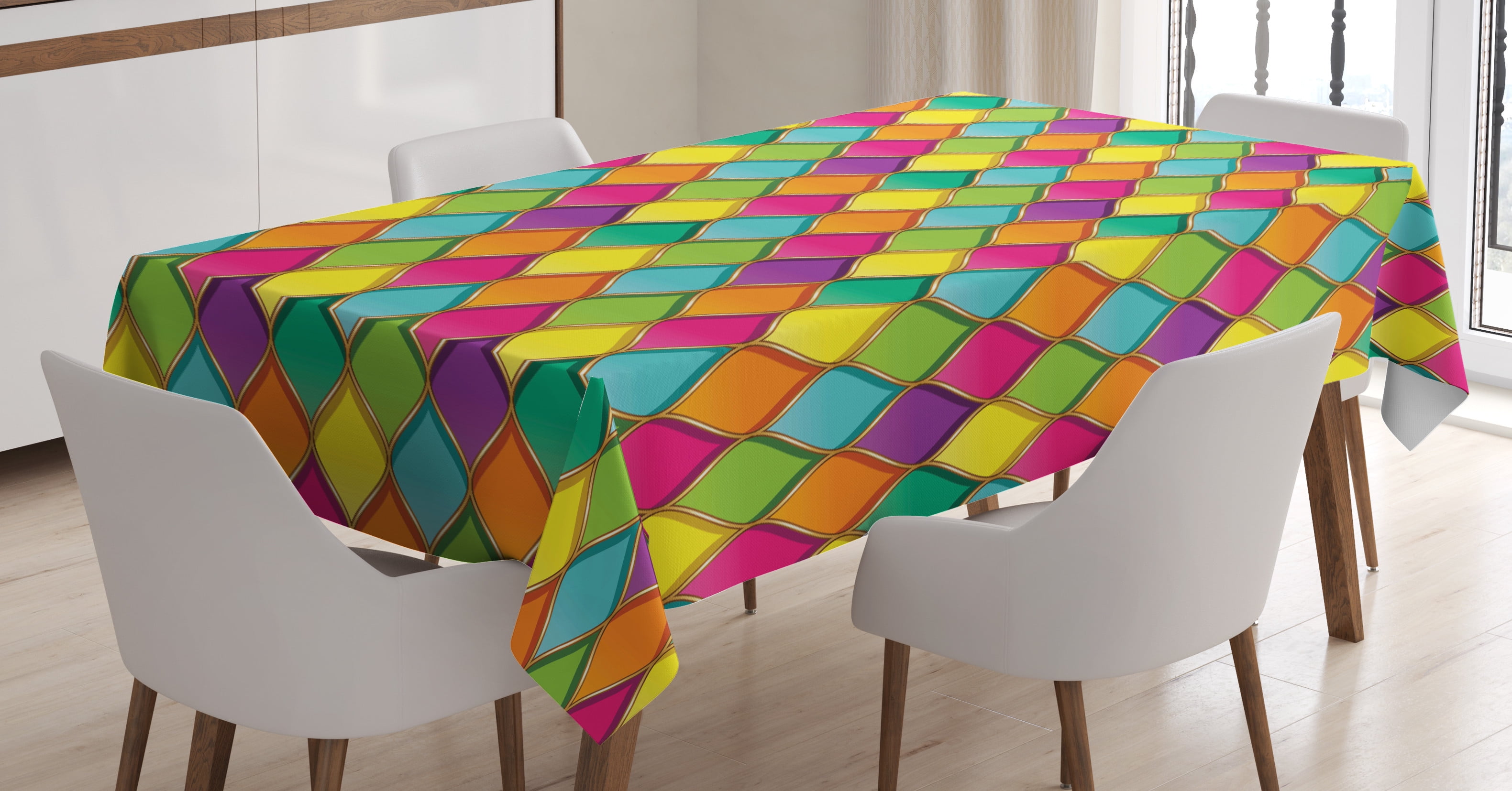 Ambesonne Geometric Tablecloth Rectangular Table Cover, Vivid Colored ...