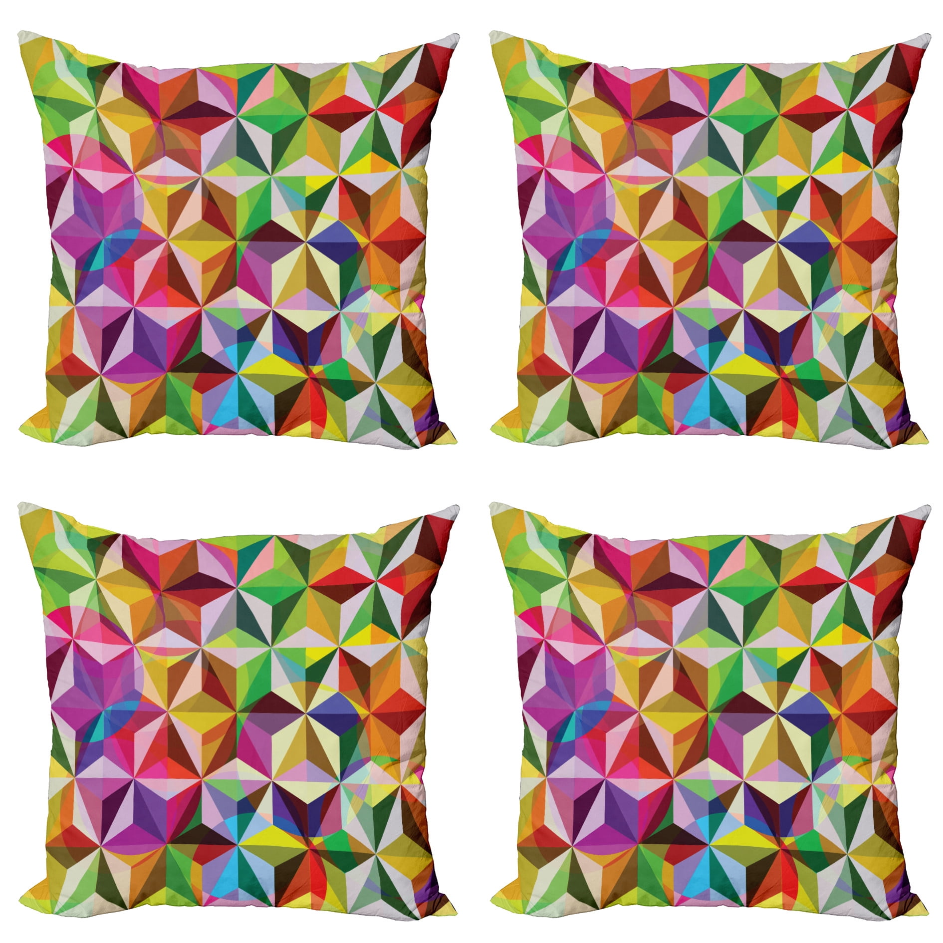 Ambesonne Geometric Throw Pillow Cover 4 Pack, Sixties Rainbow Cubes ...