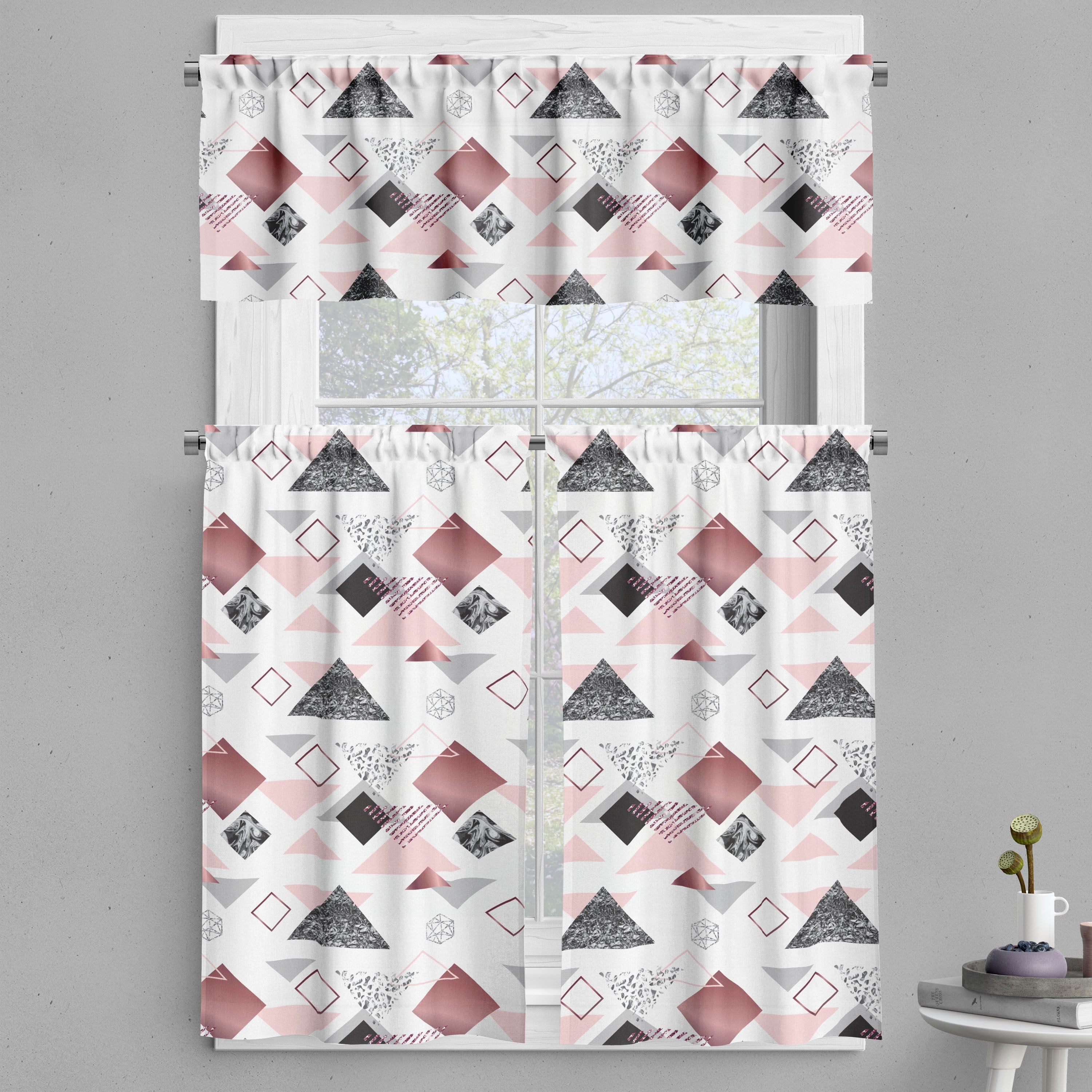 Ambesonne Geometric Valance & Curtain, Modern Minimal Squares, 55"x30 ...