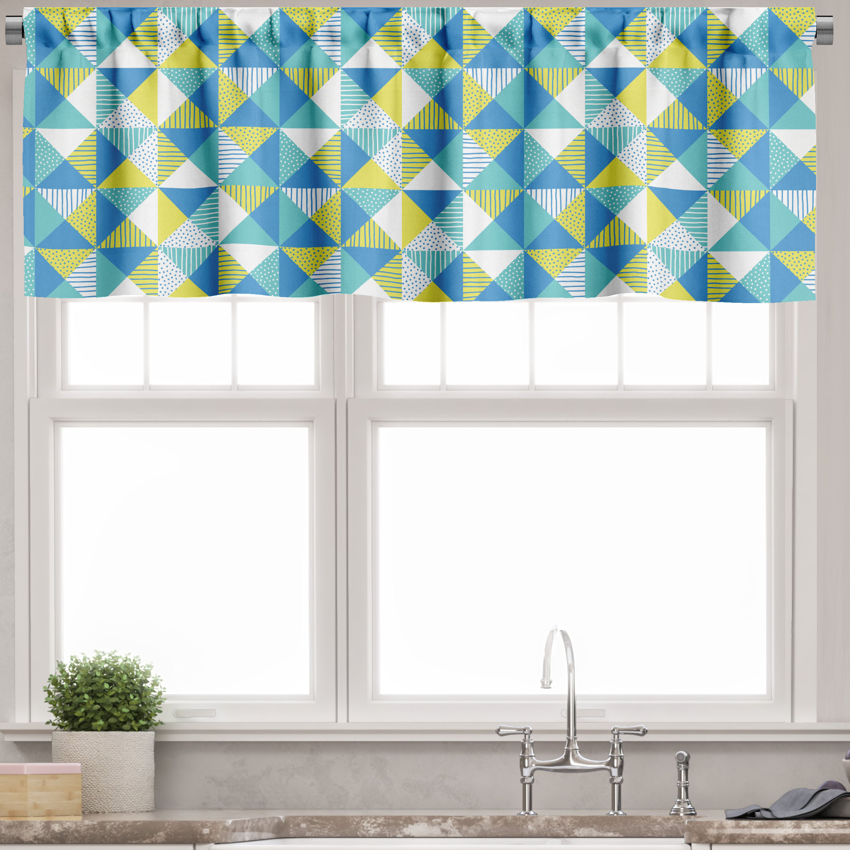 Ambesonne Geometric Window Valance, Abstract Squares Dots, 54" X 18 ...