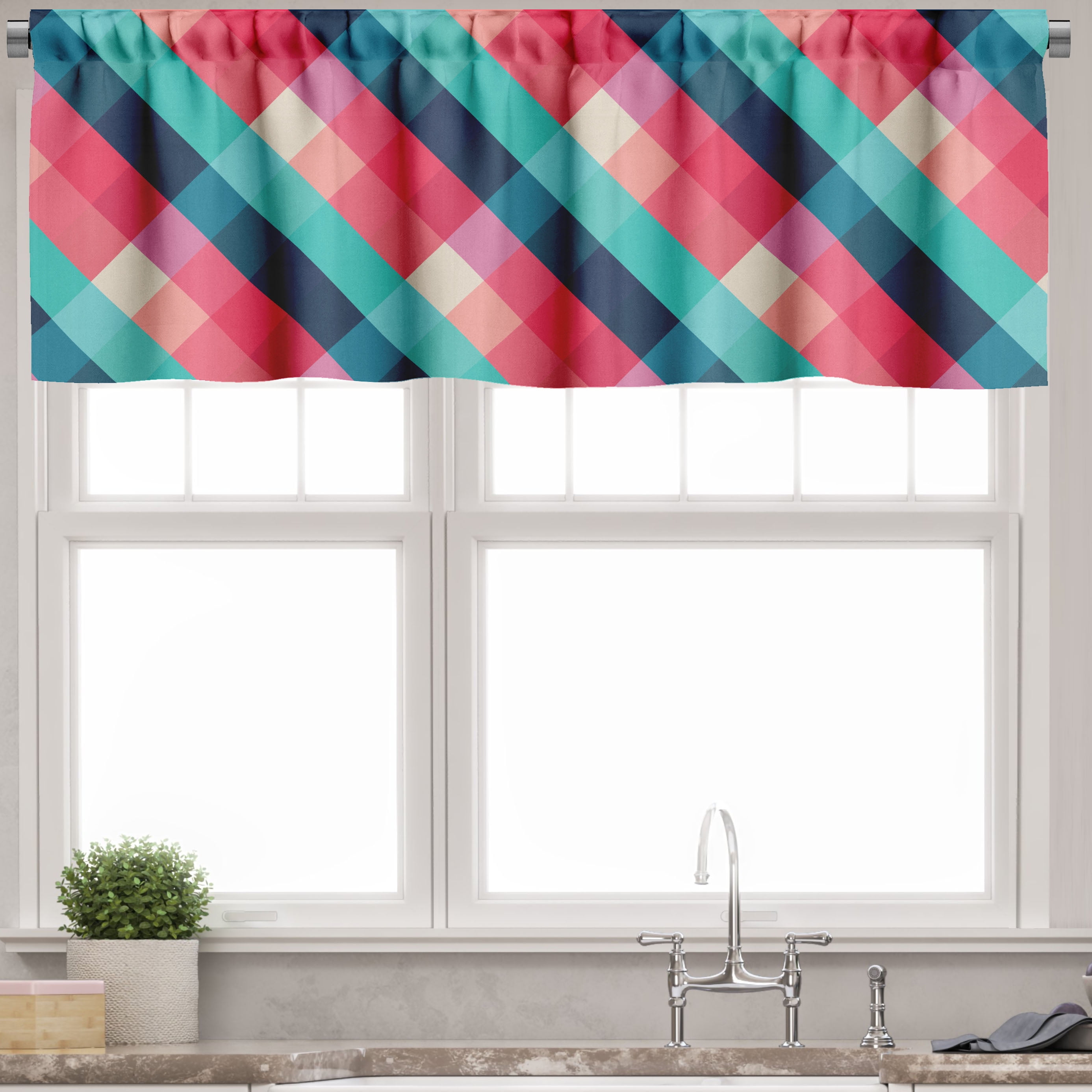 Ambesonne Geometric Window Valance, Diagonal Grid Rhombuses, 54" X 12 ...