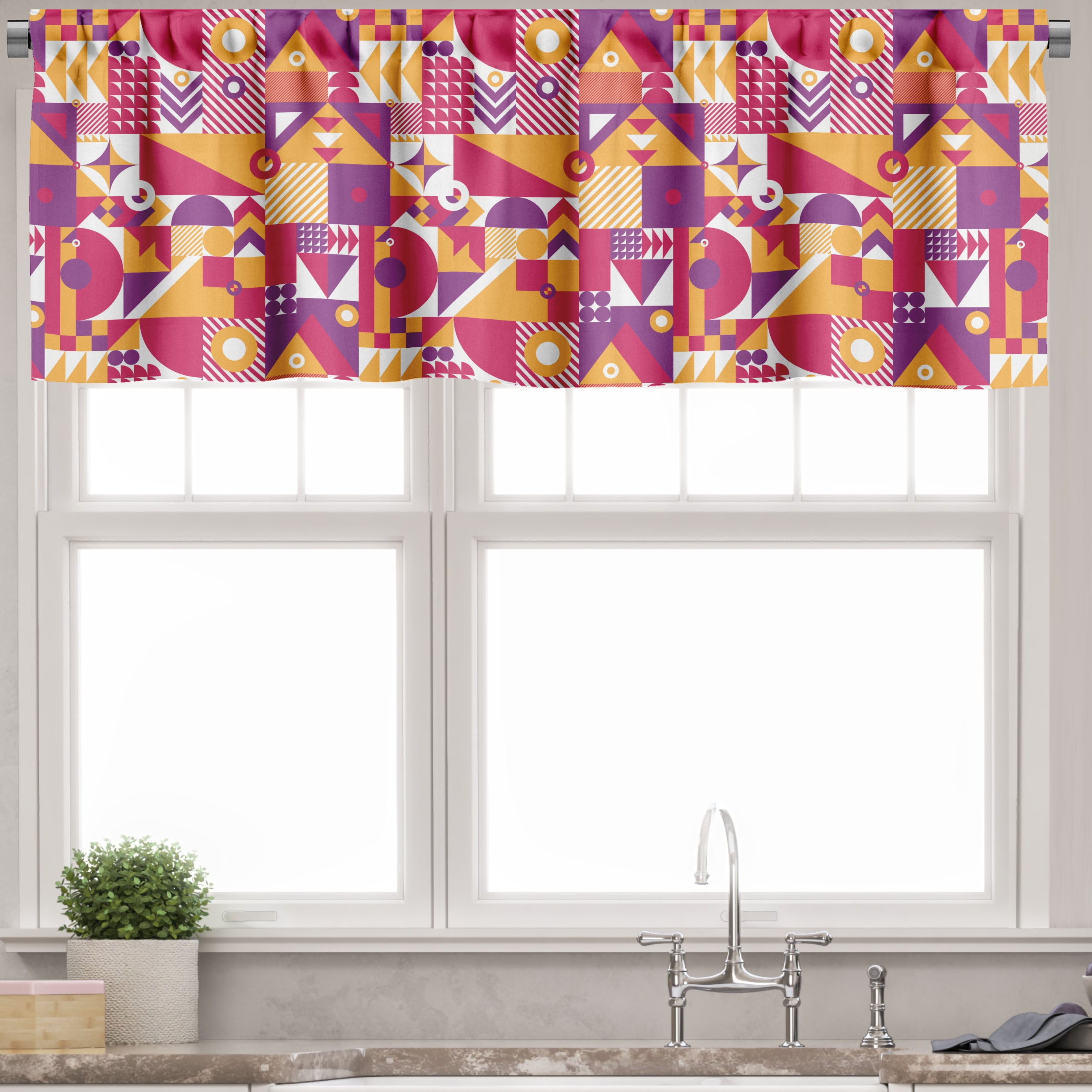 Ambesonne Geometric Window Valance Funky Mosaic Shapes Art 54 X 18