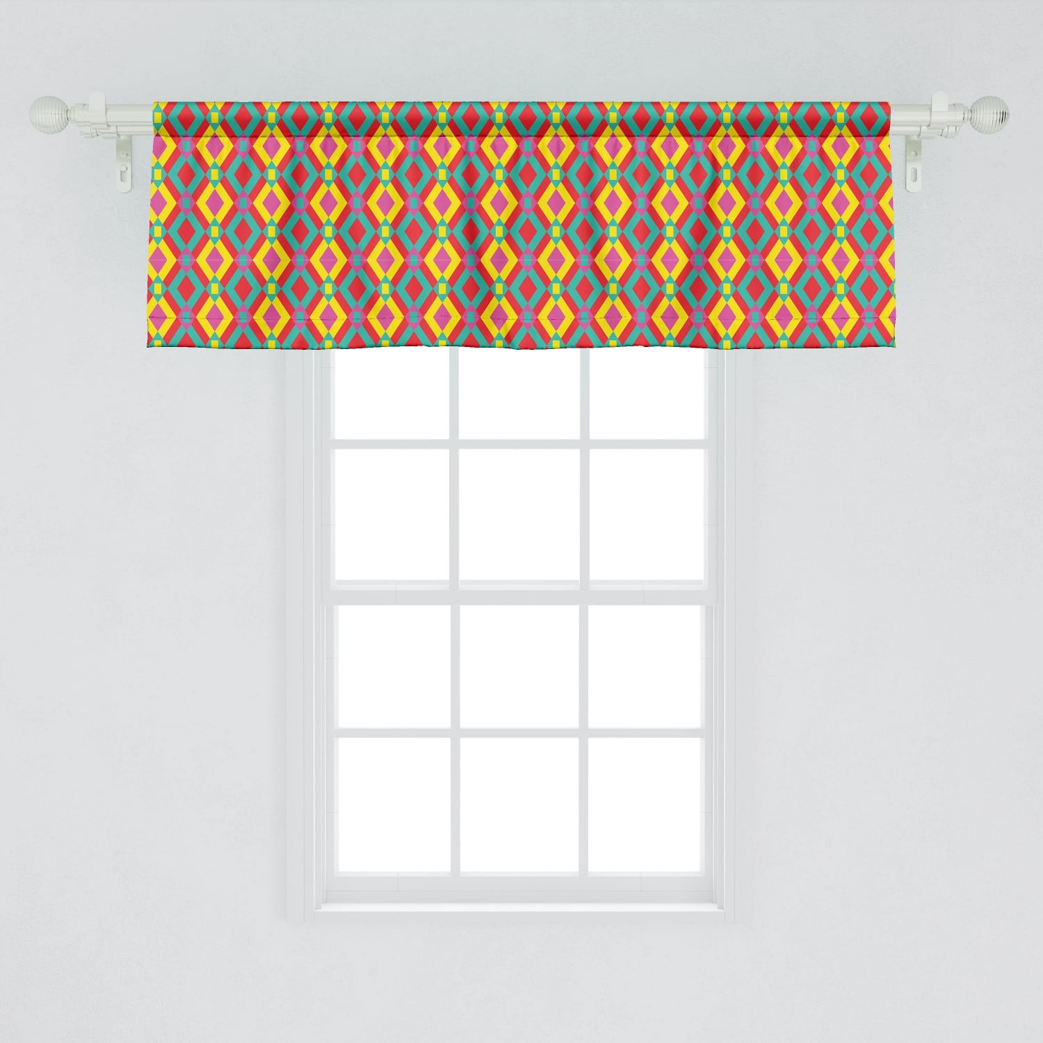 Ambesonne Geometric Window Valance, Ornament Native Folk Motif Grid ...