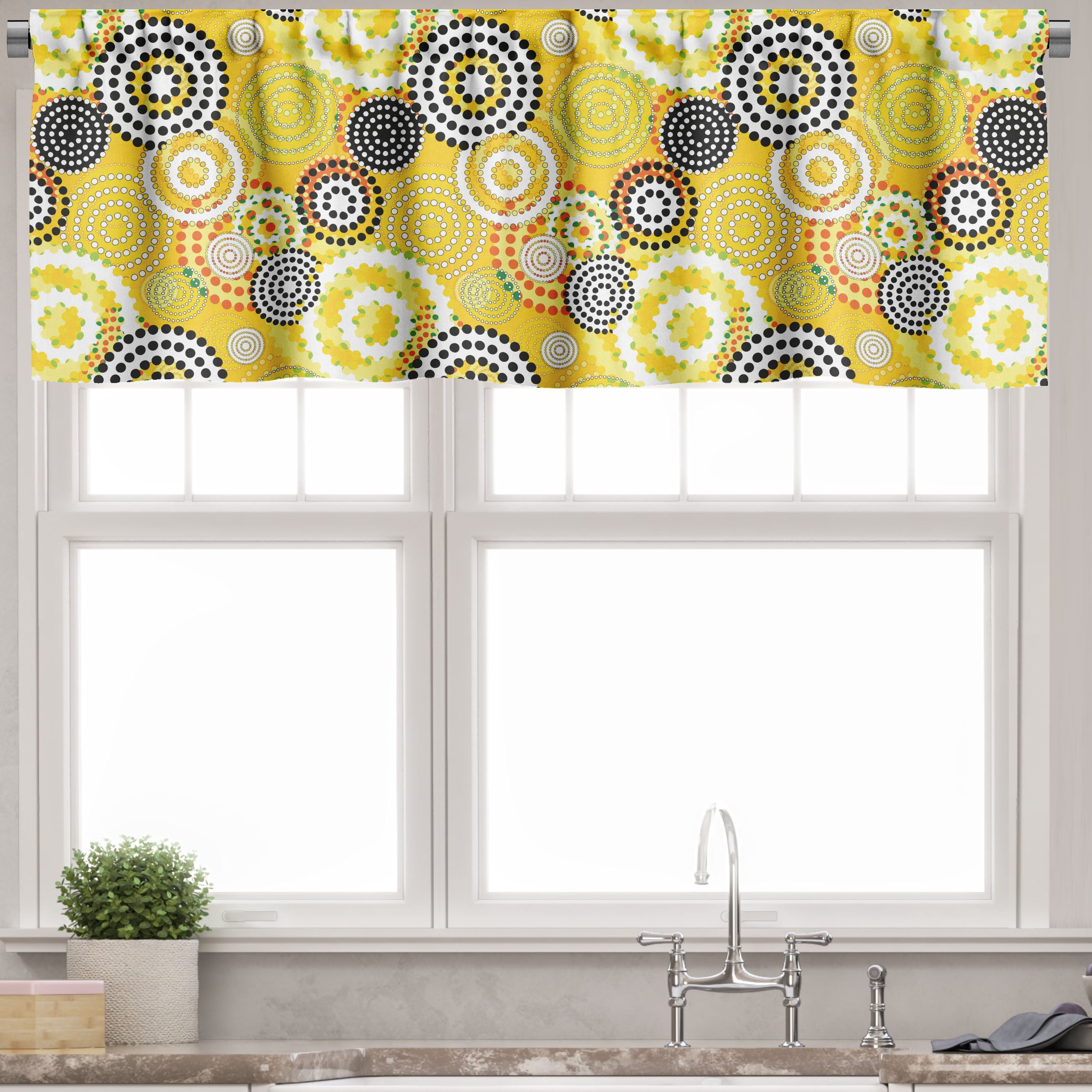 Ambesonne Geometric Window Valance, Psychedelic Rings, 54" X 12 ...