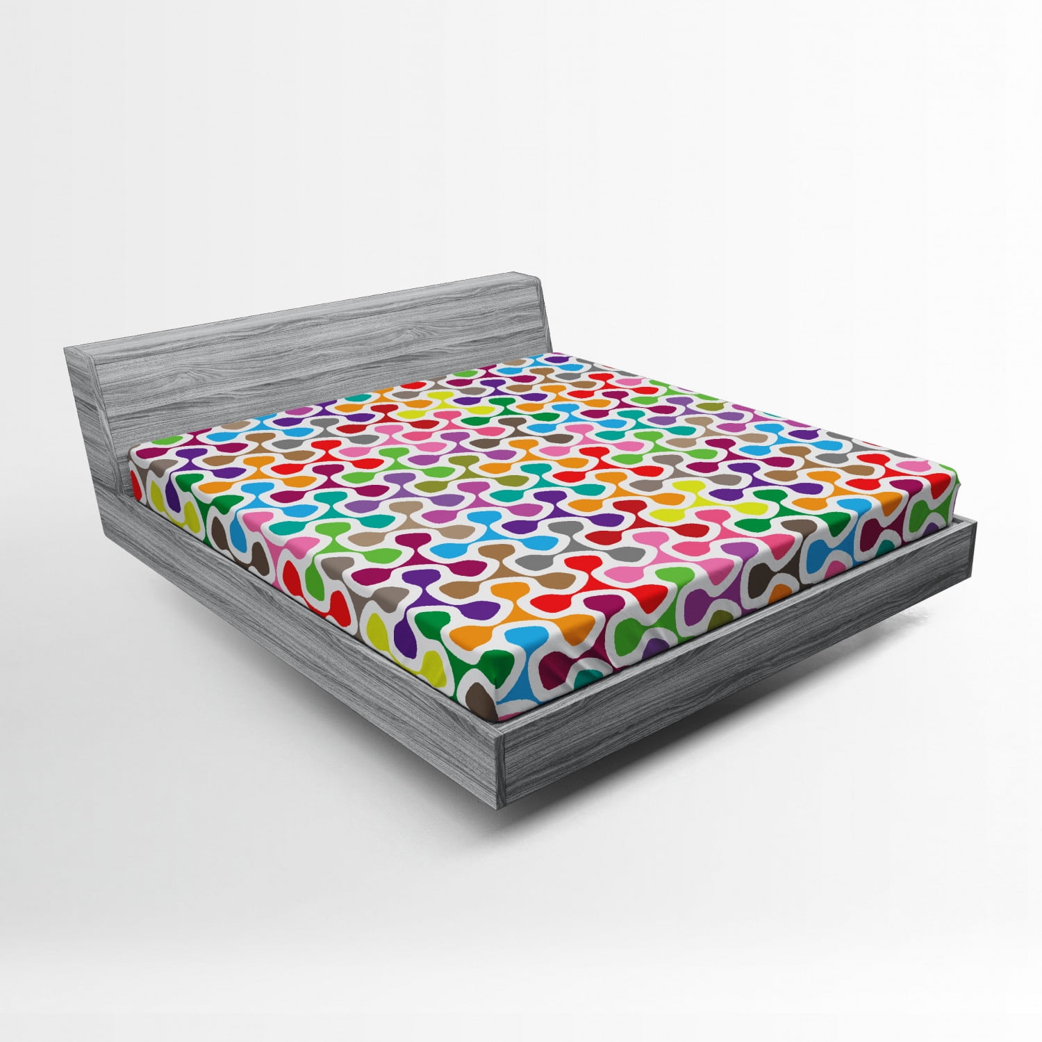 Ambesonne Geometry Fitted Sheet, Colorful Curve Pattern, Full Size ...