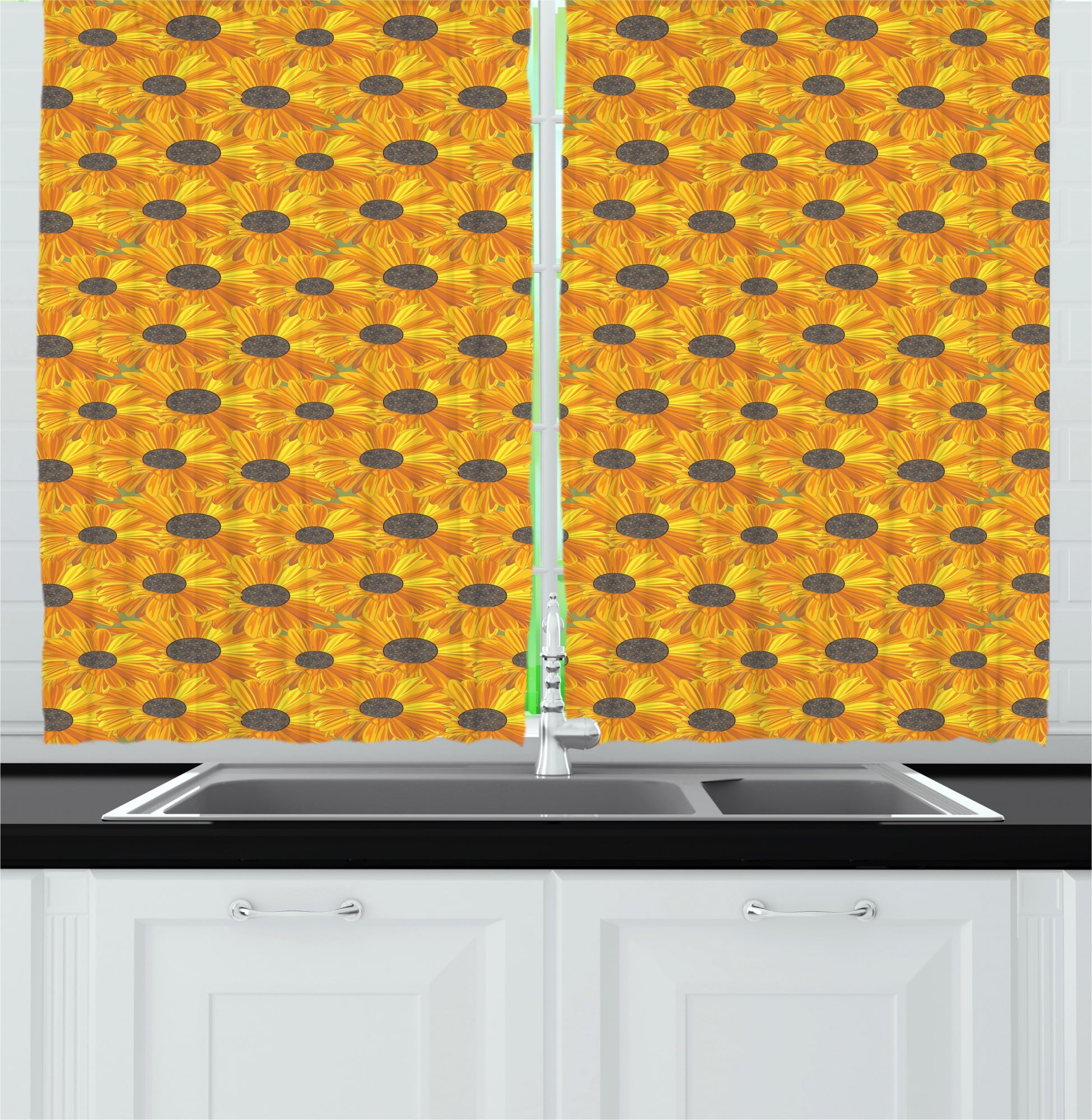 Ambesonne Gerber Daisy Kitchen Curtains, Yellow Orange Petals, 55"x45 ...