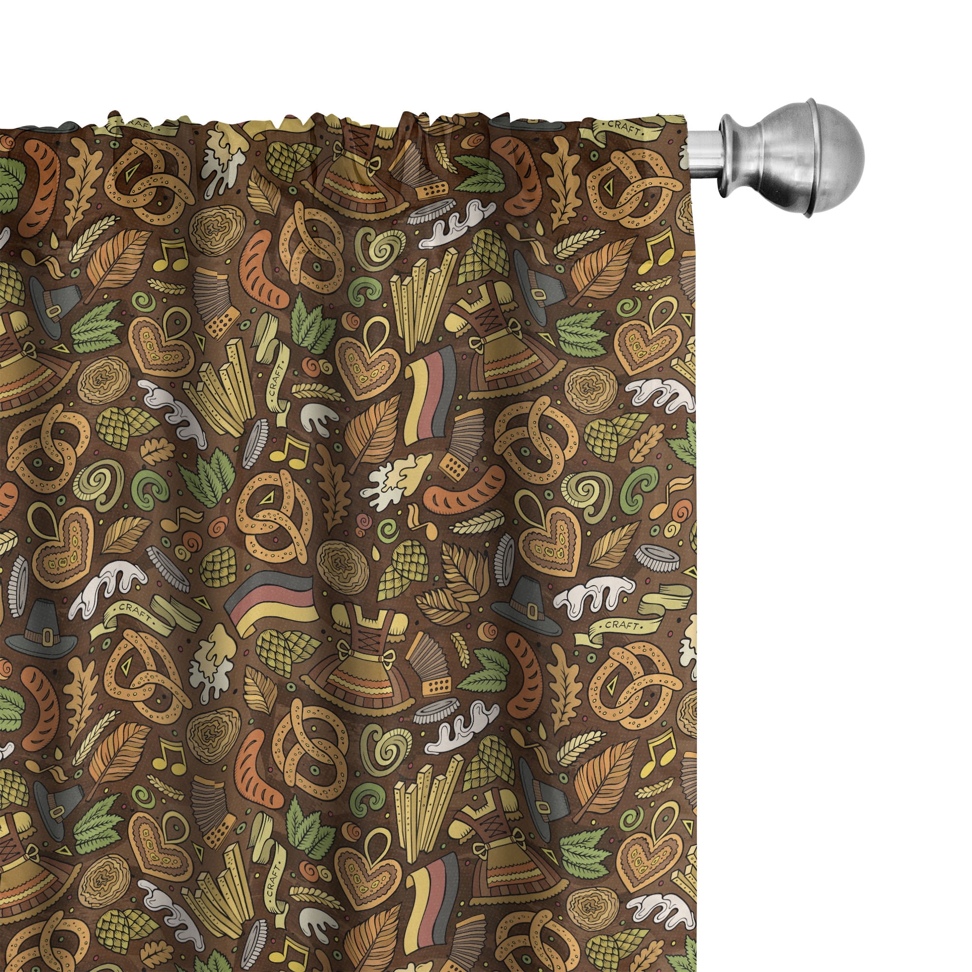 Ambesonne German Curtains, Hops and Pretzels Hand Drawn, Pair of 28"x63 ...