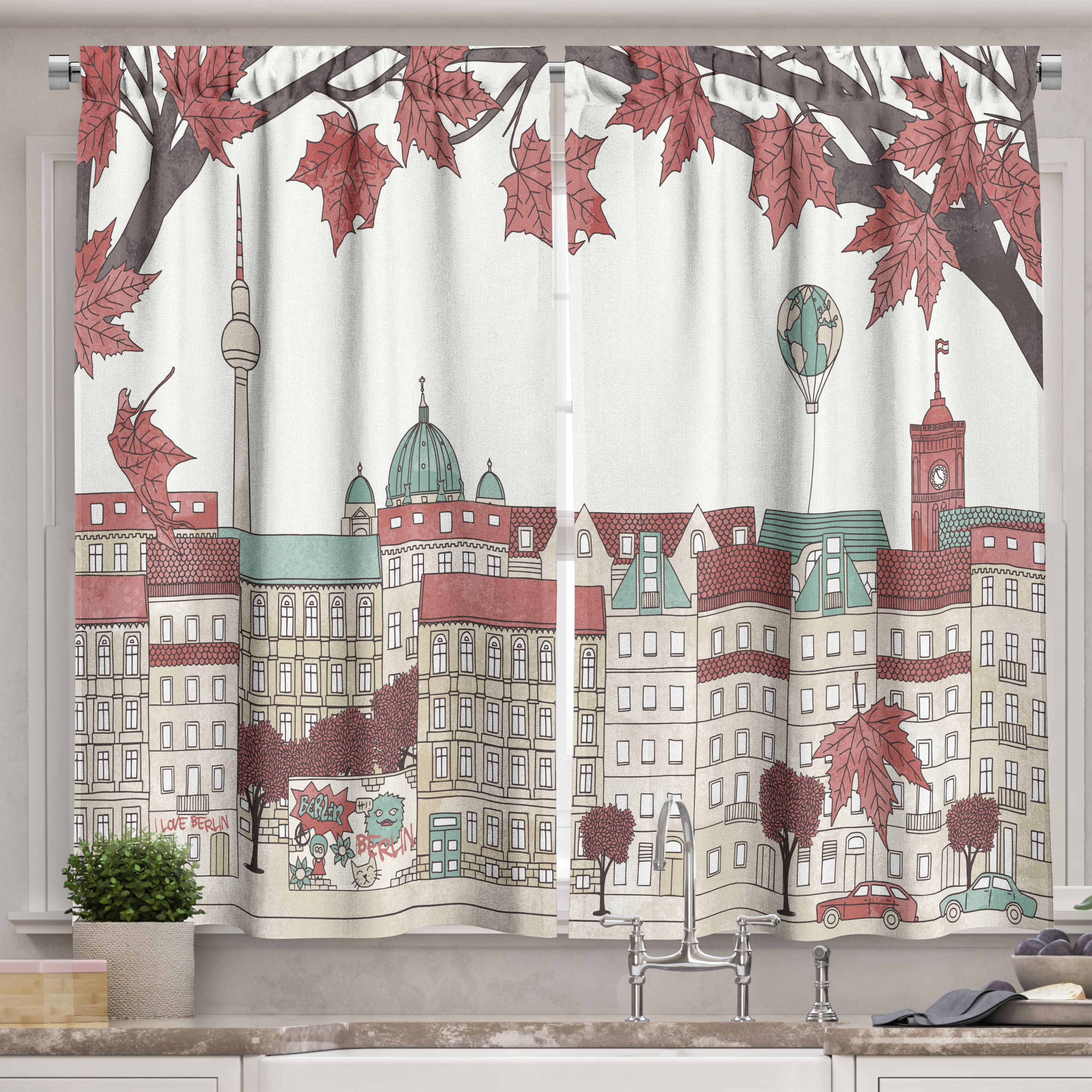 Ambesonne German Kitchen Curtains, Autumn Season in Berlin, 55"x39 ...