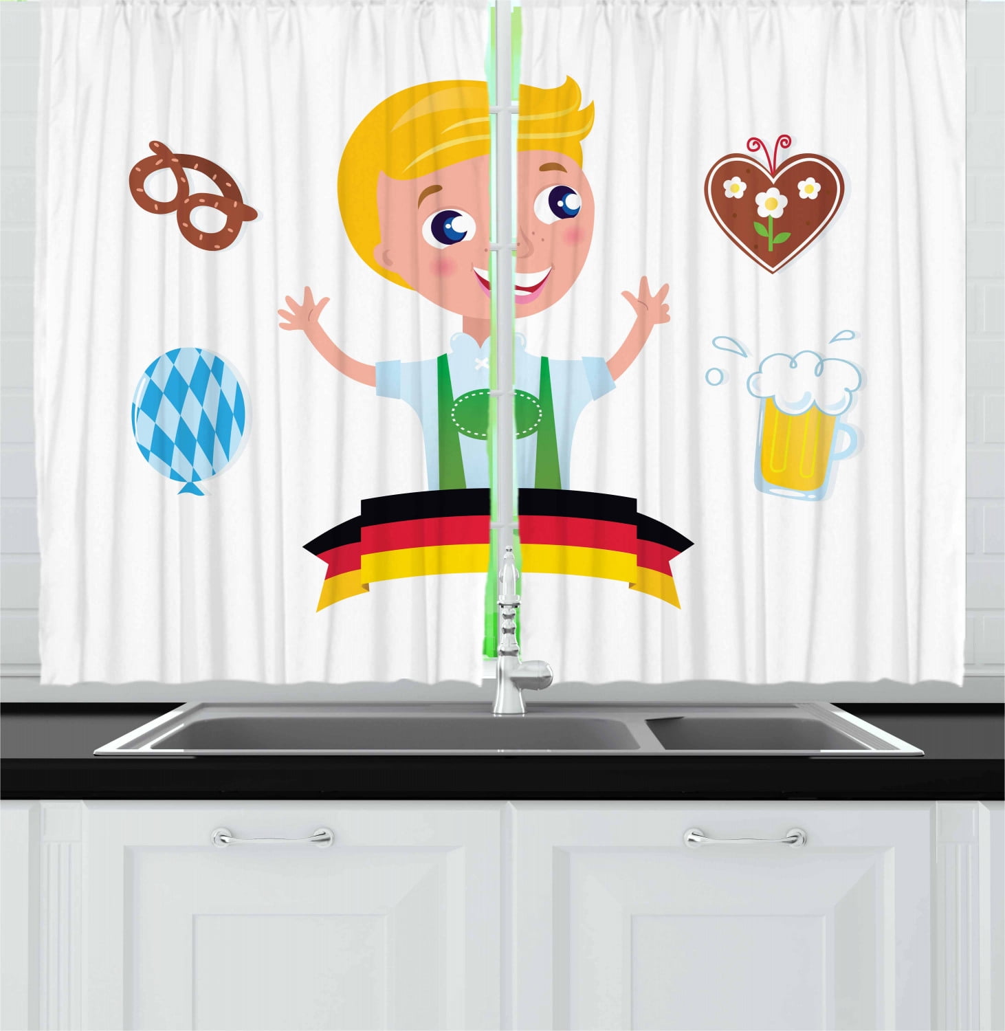 Ambesonne German Kitchen Curtains, Bavarian Boy Oktoberfest, 55"x39 ...