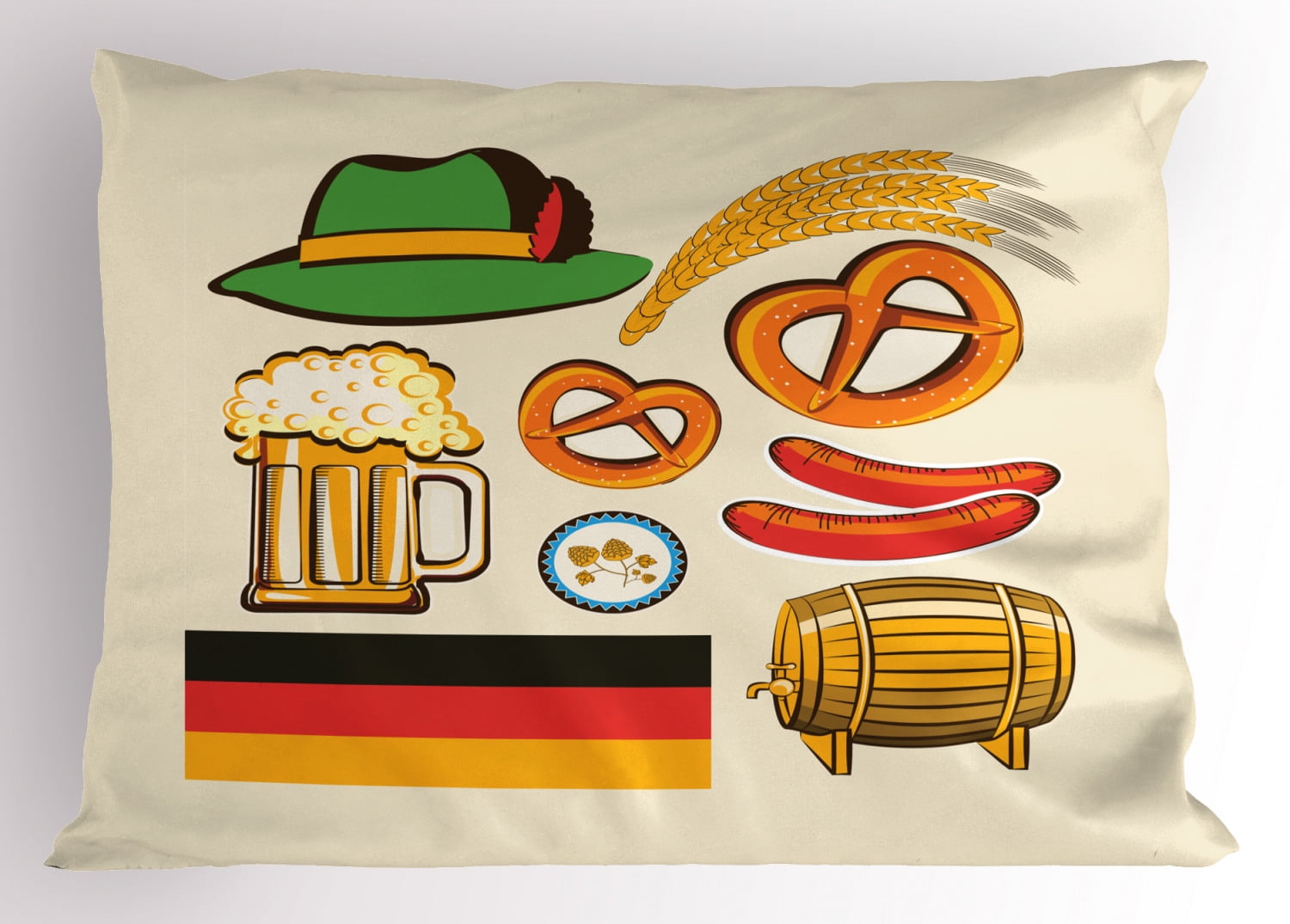 Ambesonne German Pillow Sham, Wheat Beer Pretzels, 26" X 20 ...