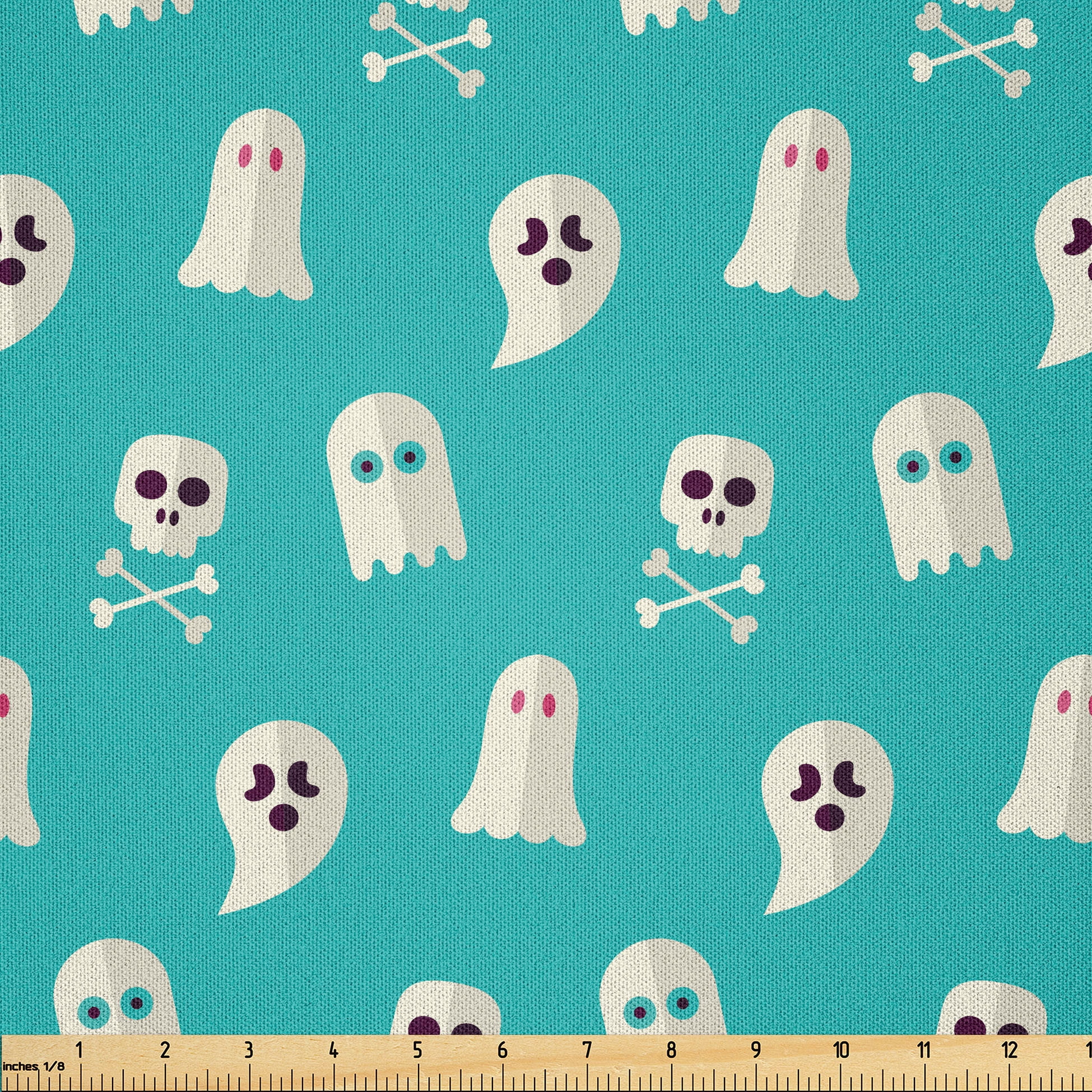 Ambesonne Ghost Fabric by the Yard Microfiber, Scary Spirits Skulls ...