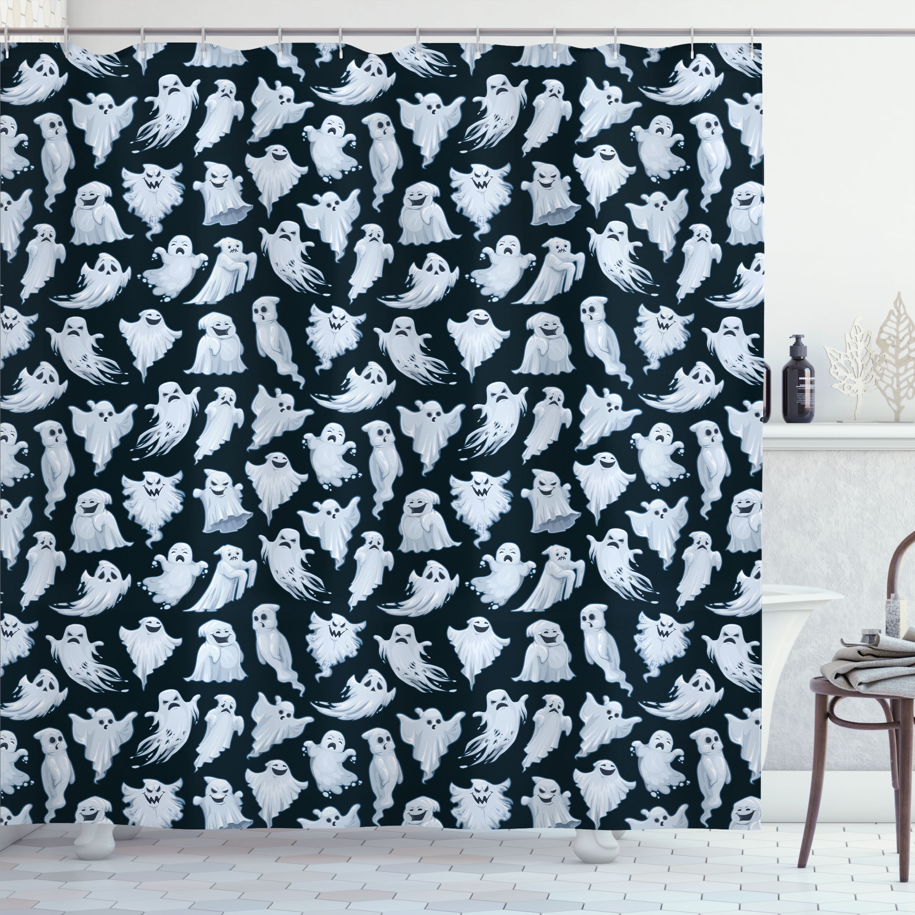 Ambesonne Ghost Shower Curtain, Repetitive Various Emotions, 69"Wx84"L ...