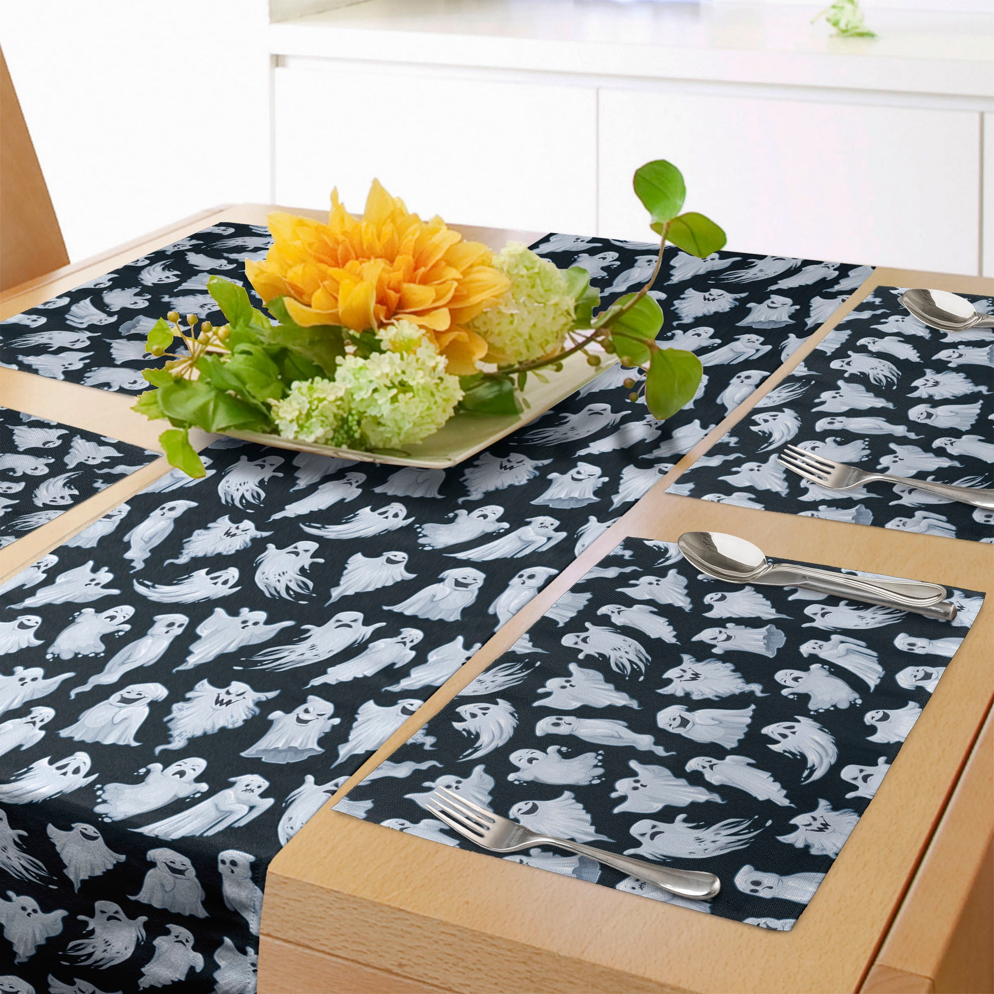 Ambesonne Ghost Table Runner & Placemats, Repetitive Various Emotions ...